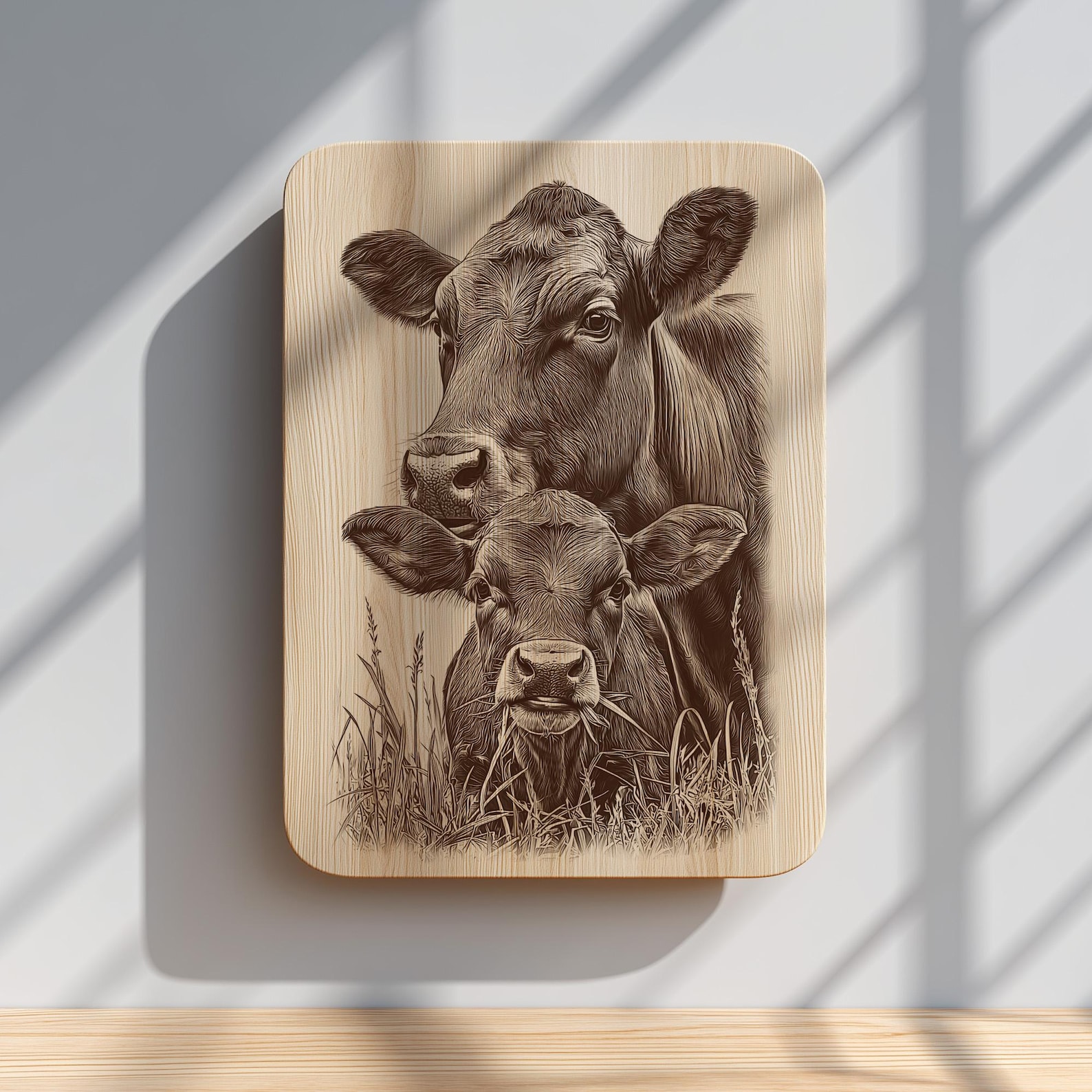 Cow & Calf PNG | Rustic Farm Animal Engraving Design | Farmhouse CNC ...