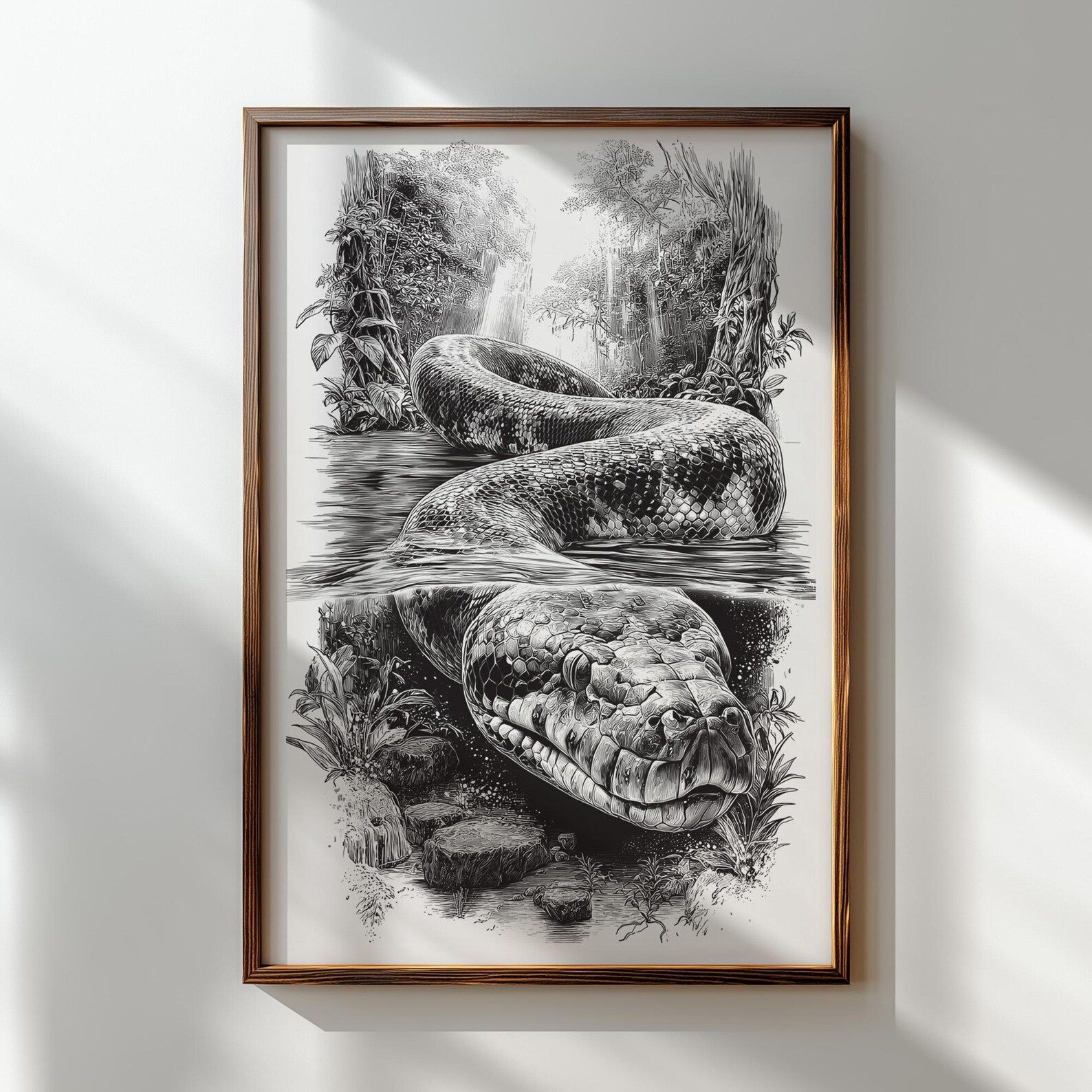 Anaconda Engraving PNG | Jungle Serpent Wildlife Art | Snake Woodcut ...