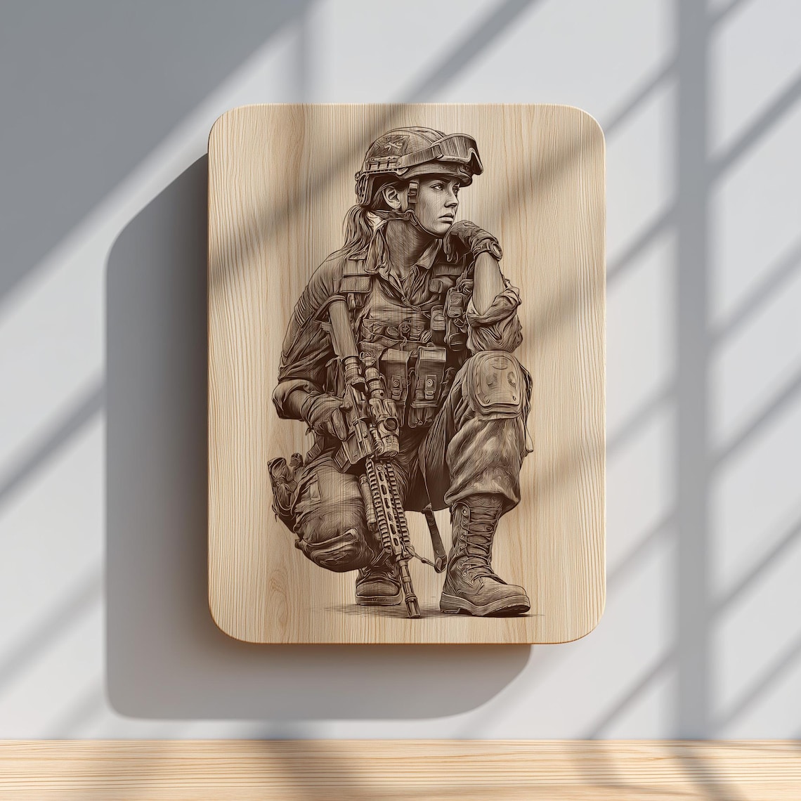 Female Soldier Wood Engraving PNG | Military Warrior Laser Art | Rustic ...