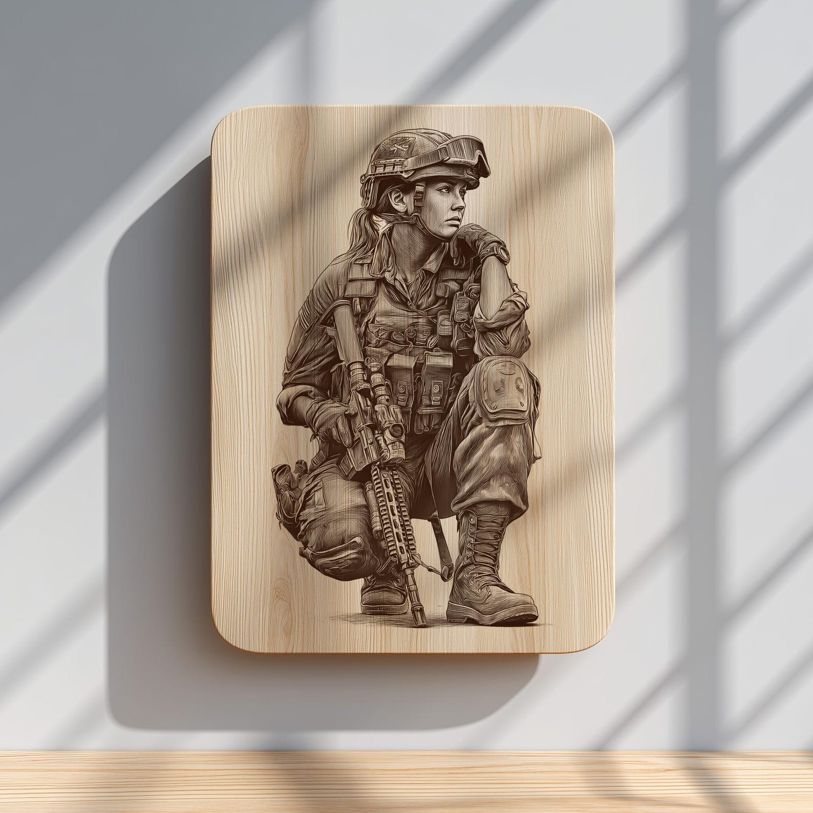 Female Soldier Wood Engraving PNG | Military Warrior Laser Art | Rustic ...