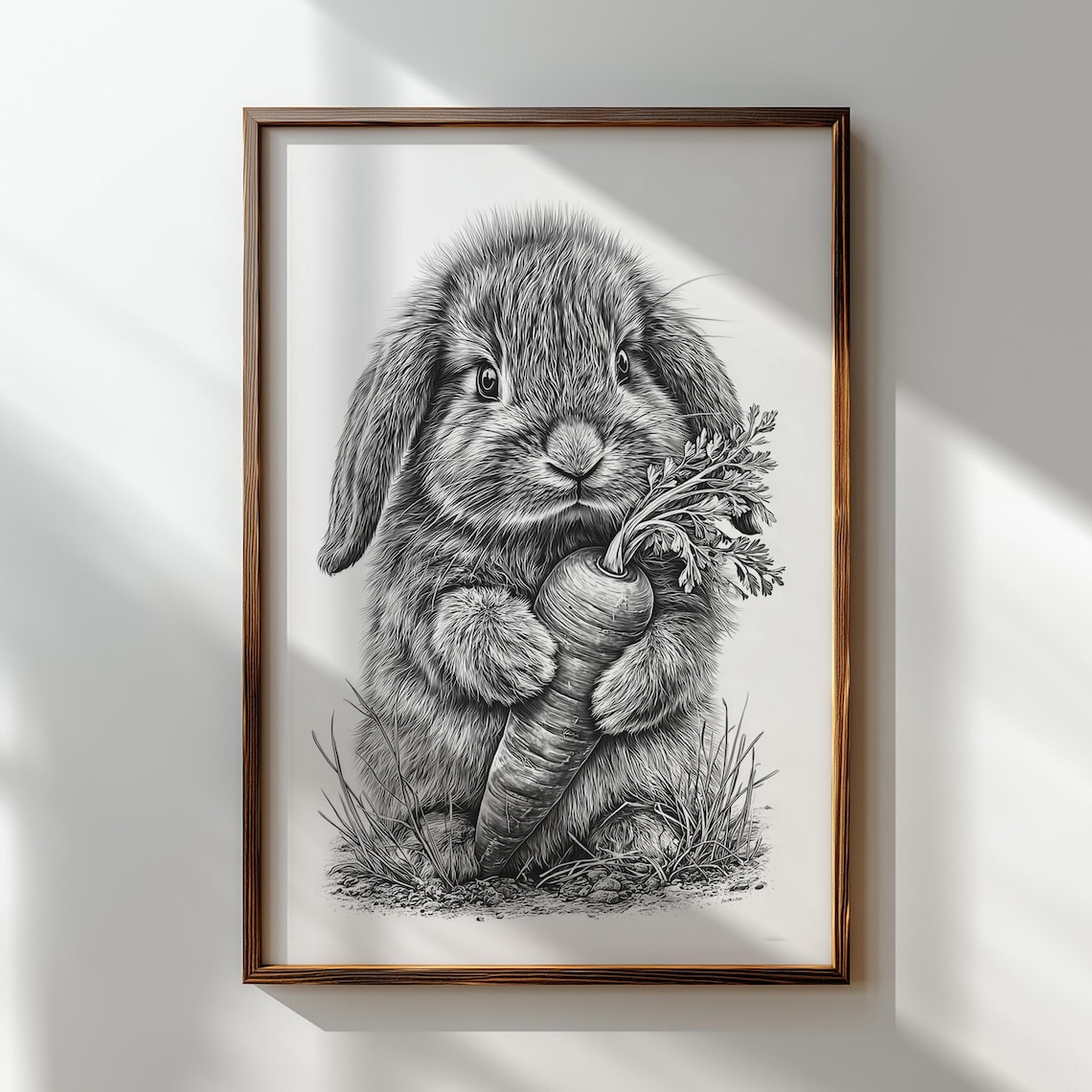 Cute Bunny Engraving PNG | Adorable Rabbit With Carrot Design | Rustic ...