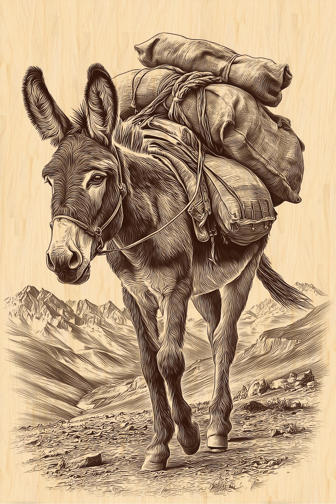 Rustic Donkey Wood Engraving PNG | Mountain Pack Mule Art | Western ...