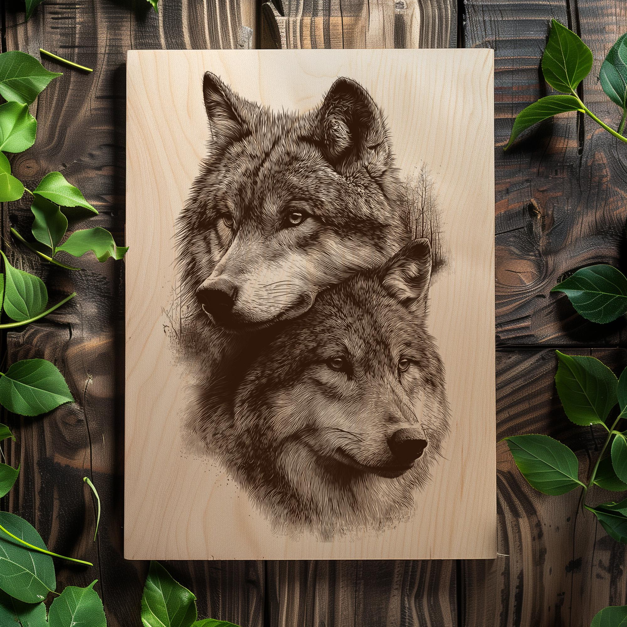 Couple Wolves PNG Engraving | Twin Soul Spirit Animal Clipart | Totem ...