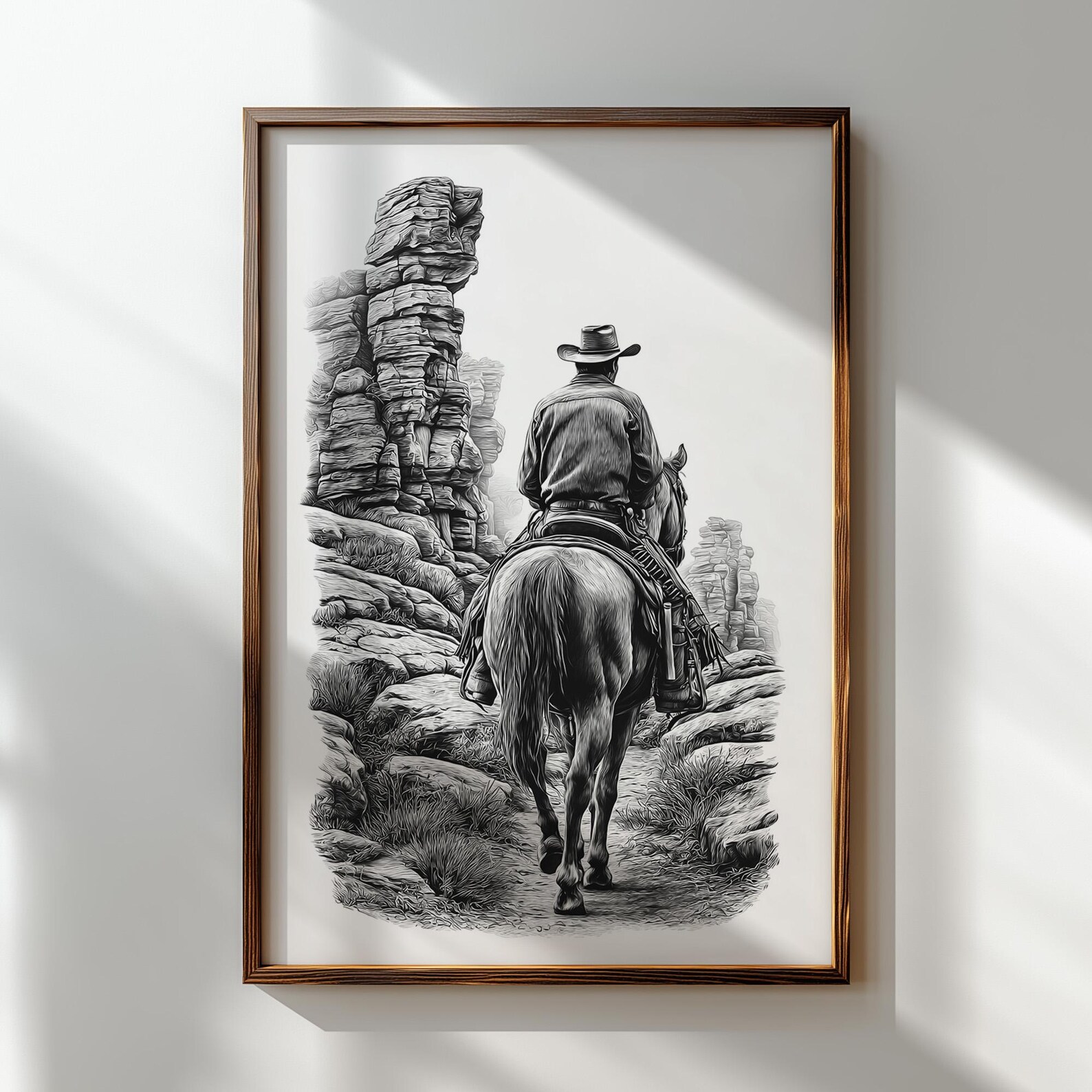 Cowboy Riding in Canyon Engraving PNG | Western Horseback Laser ...