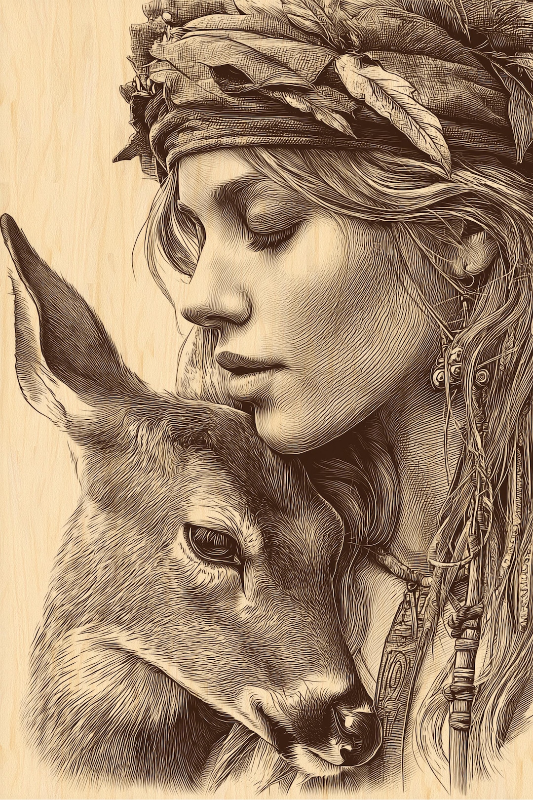 Native Woman and Deer Engraving PNG | Sacred Connection Art | Spiritual ...