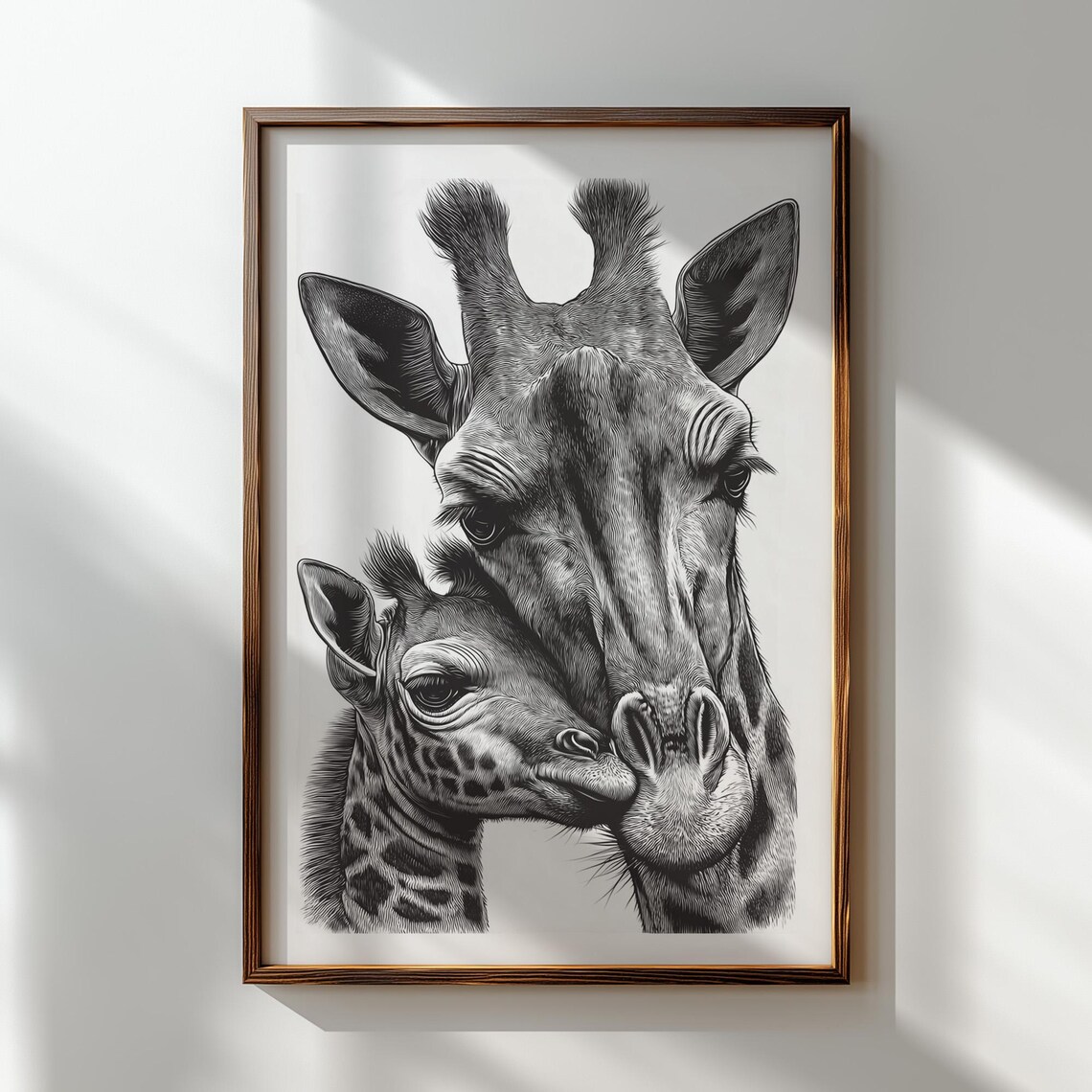 Giraffe Mother and Baby PNG | Rustic Wildlife Engraving Design | Animal ...