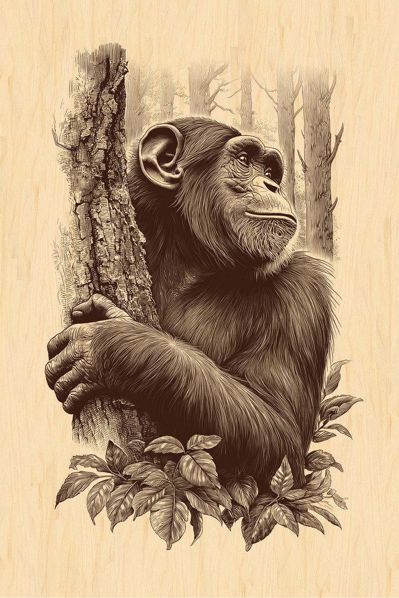 Chimpanzee Hugging Tree PNG | Jungle Animal Wall Art for Laser ...