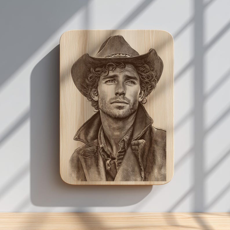 Western Cowboy Portrait Engraving PNG | Vintage Cowboy Man Wood ...