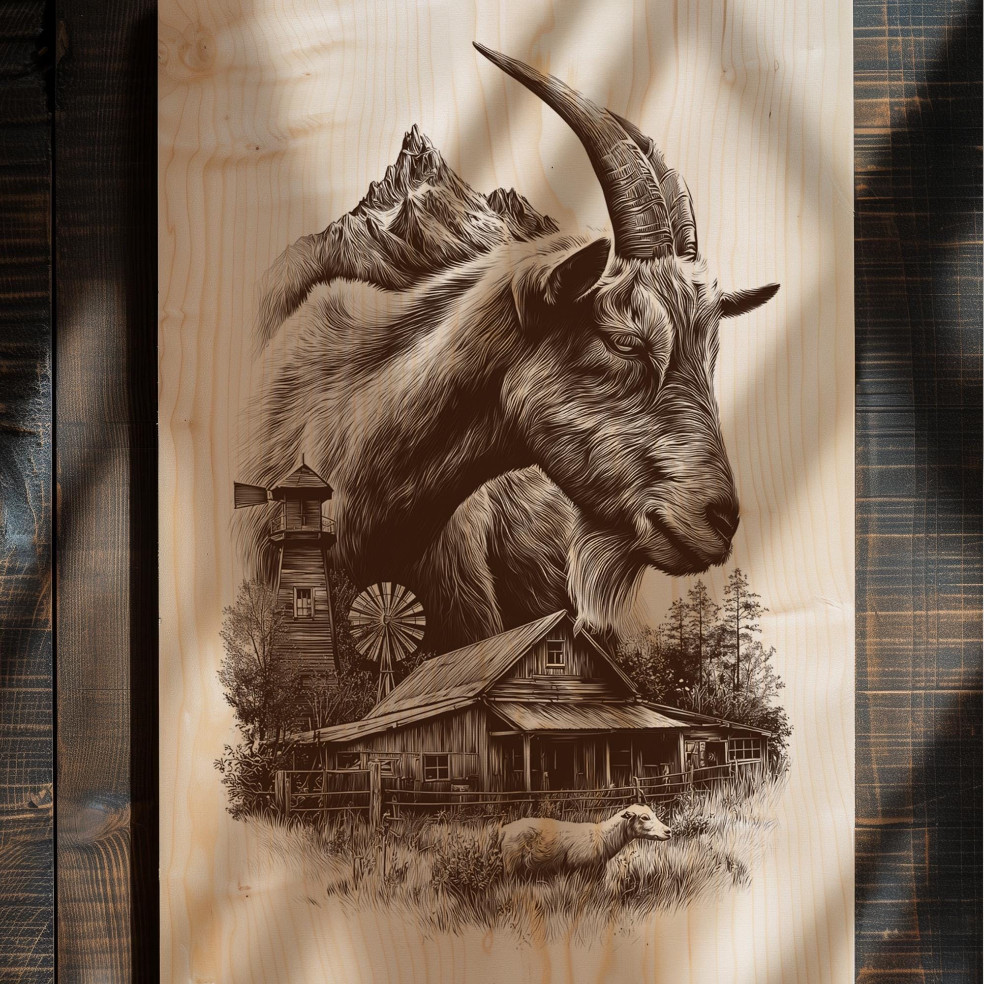 Mountain Goat Engraving PNG | Rustic Farm Laser Art | Wildlife ...