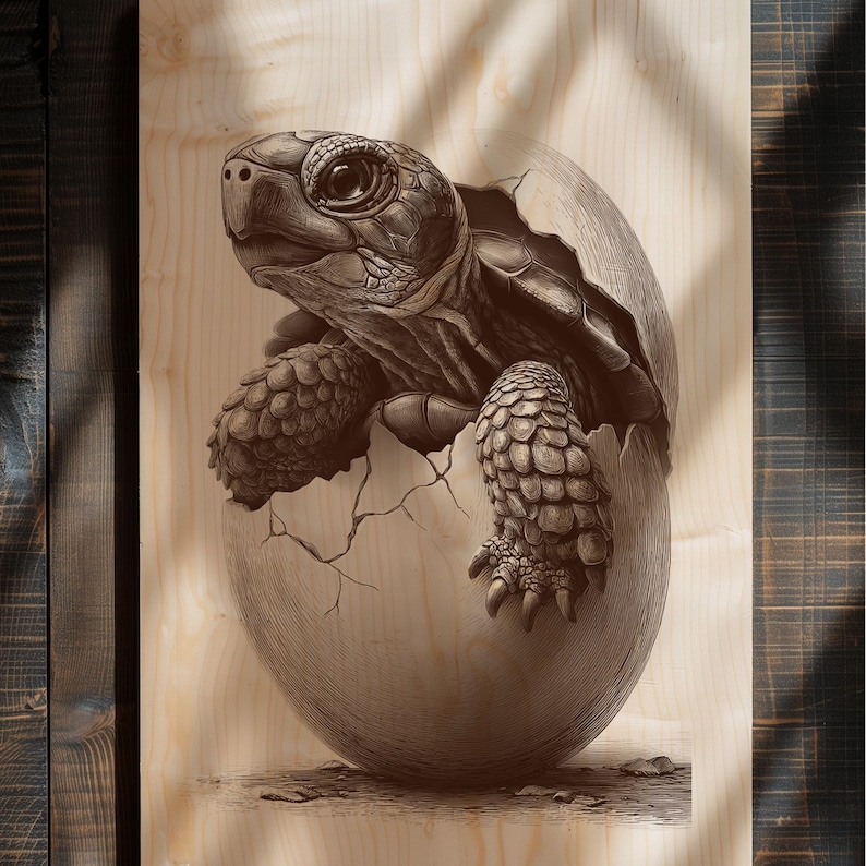 Baby Turtle Hatching Engraving PNG | Rustic Wildlife Wall Art | Cute ...