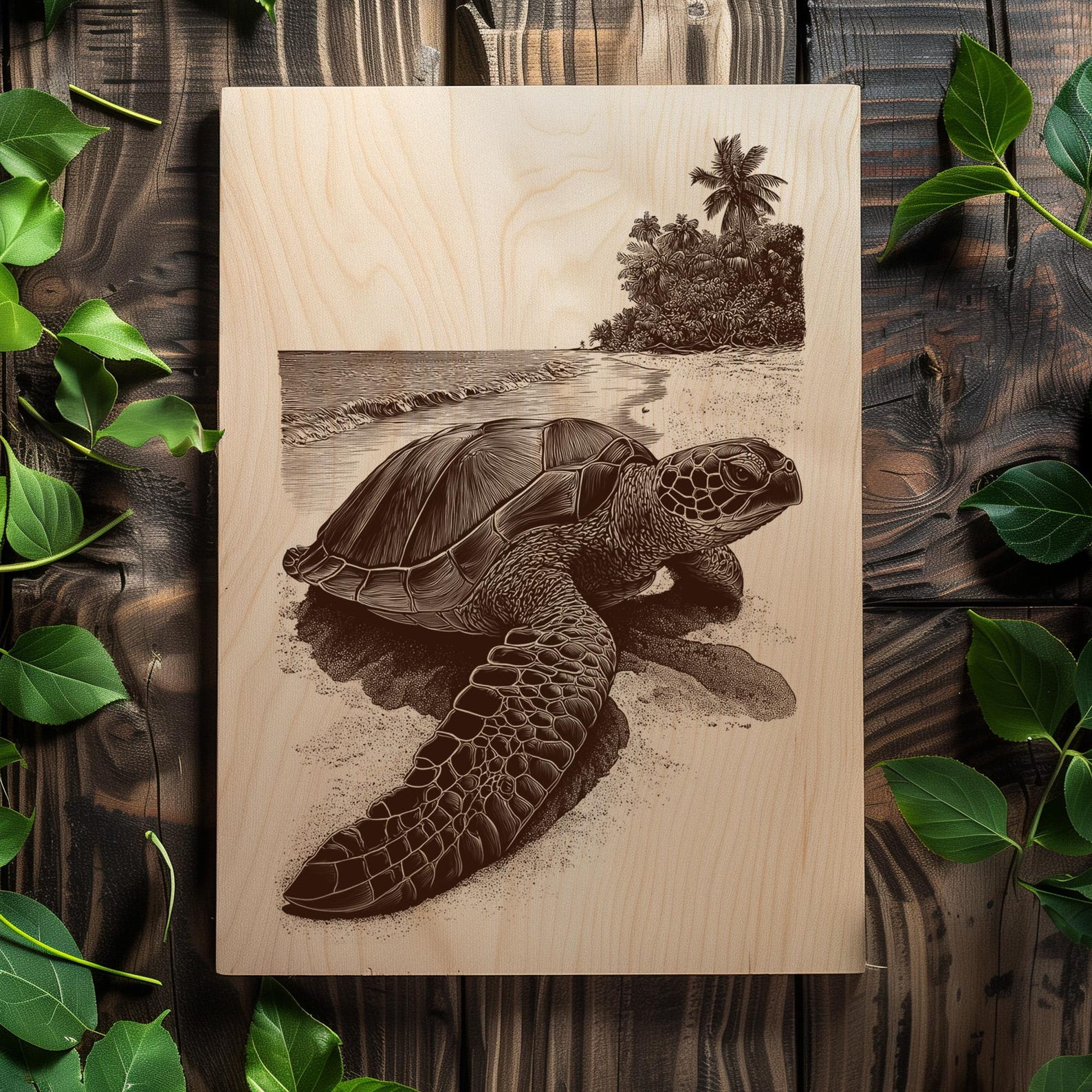 Sea Turtle Wood Engraving PNG | Vintage Turtle Beach Art | Laser & Wood ...