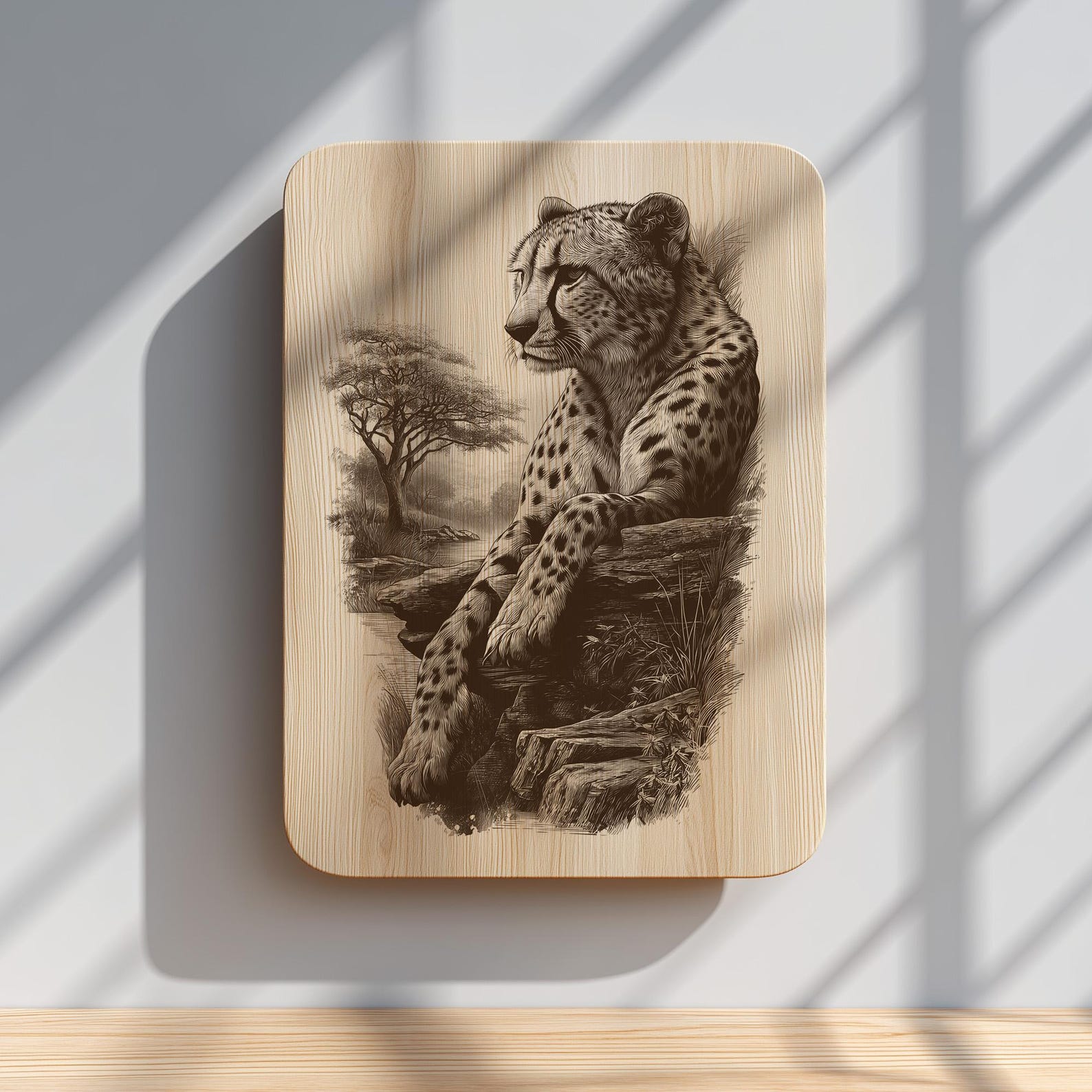 Cheetah Engraving PNG – Realistic Wildlife Art for Wood, Slate, Metal ...