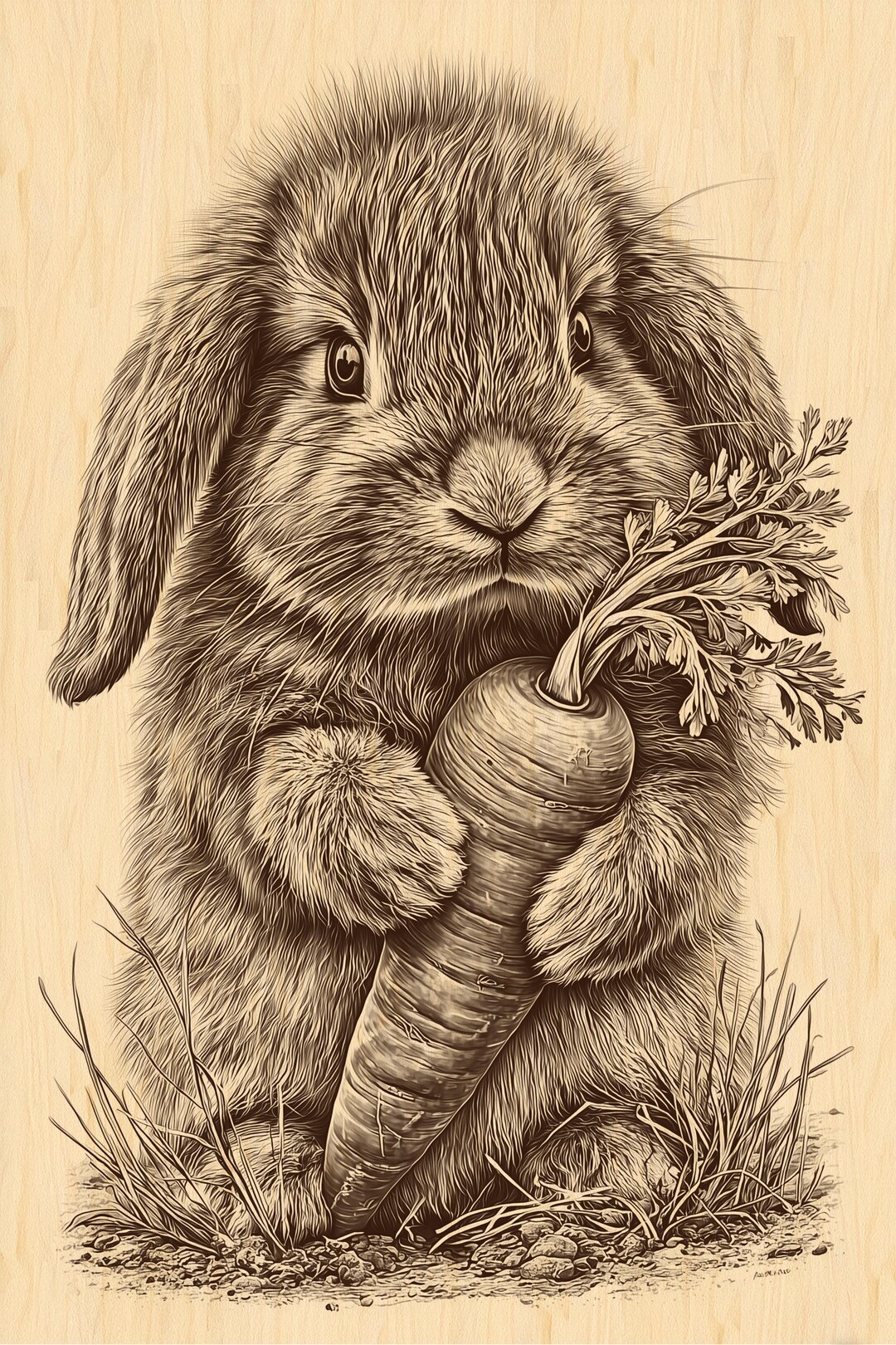 Cute Bunny Engraving PNG | Adorable Rabbit With Carrot Design | Rustic ...