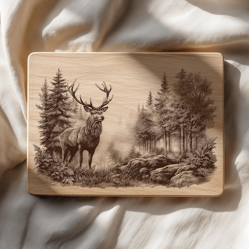 Forest Deer Engraving PNG | Majestic Wildlife Totem Art | Rustic Laser ...