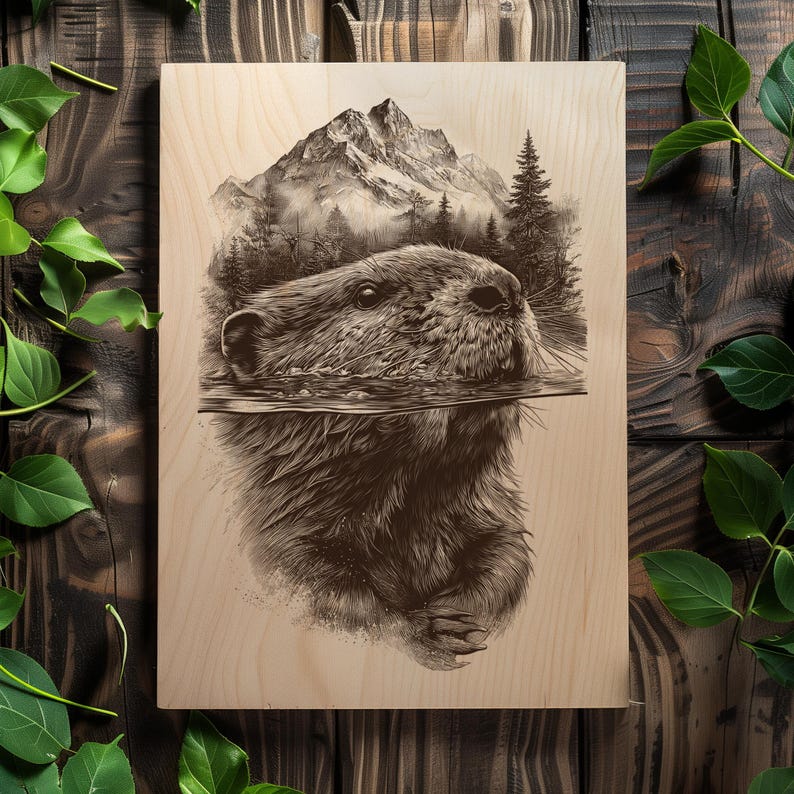 Beaver and Mountain PNG | Wilderness Engraving File for Glowforge ...