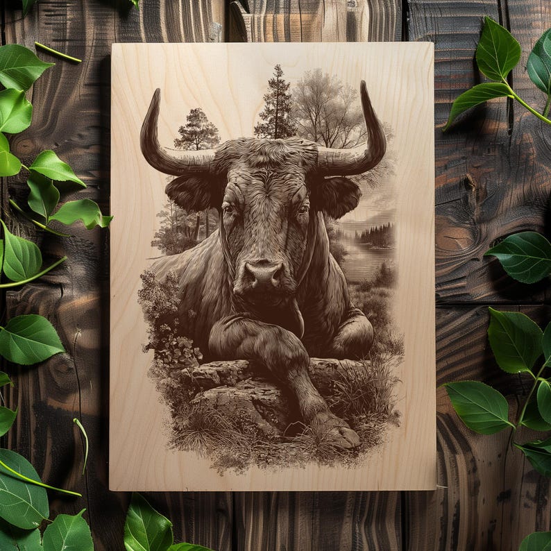 Majestic Bull PNG | Powerful Calm Animal Engraving File | Rustic Ranch ...