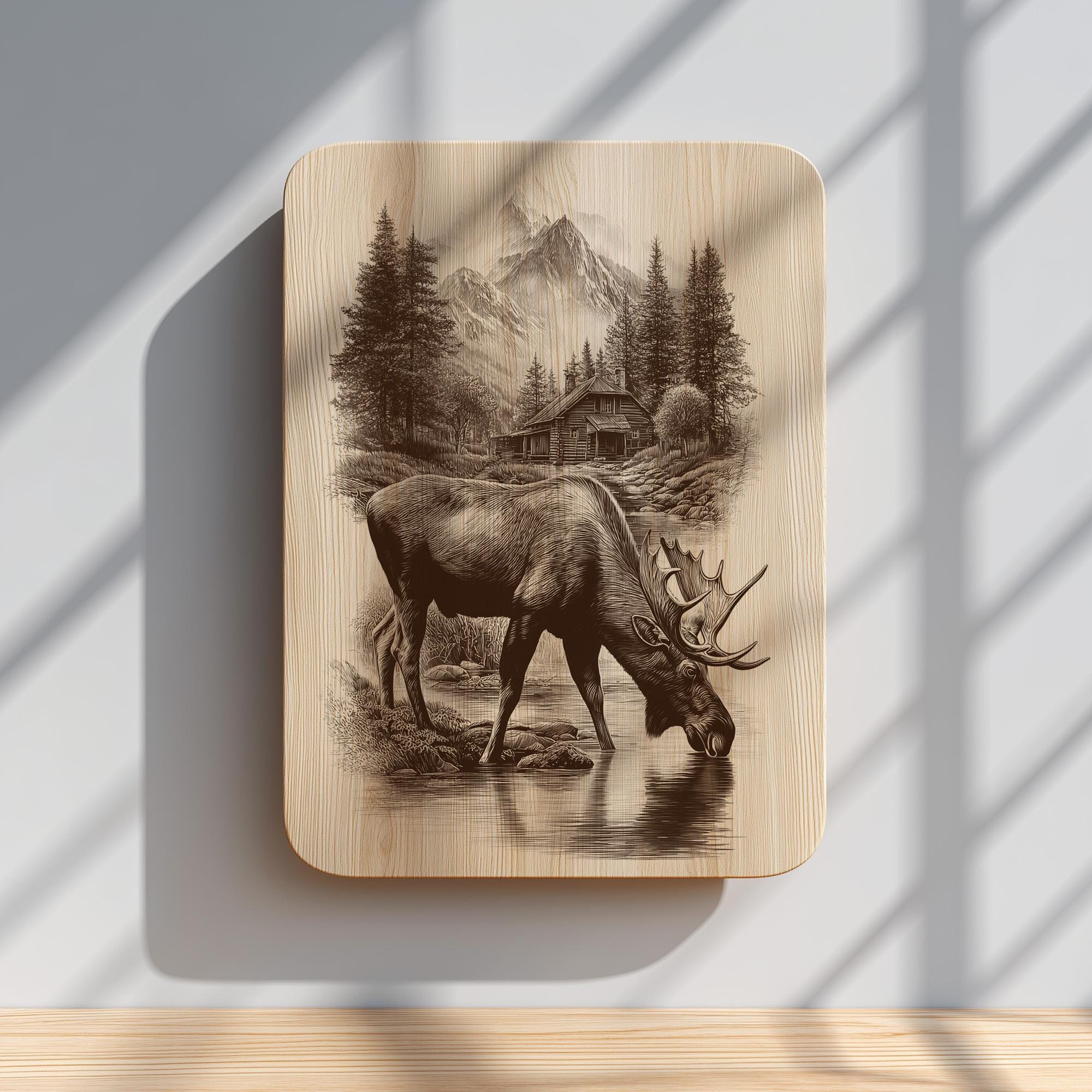 Moose Wood Engraving PNG | Rustic Cabin Wildlife Laser File | Mountain ...