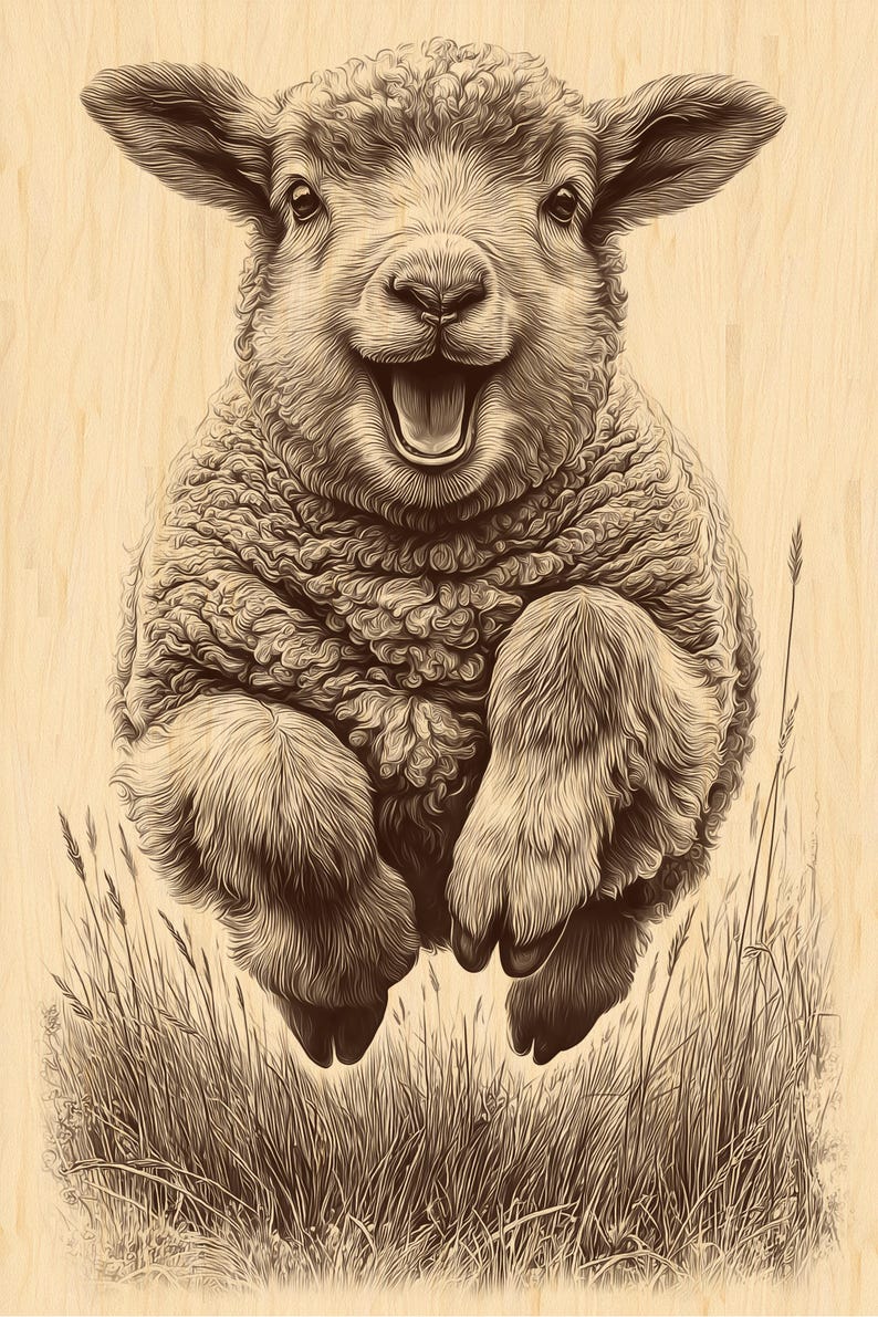Jumping Lamb Wood Engraving PNG | Rustic Baby Sheep Line Art ...