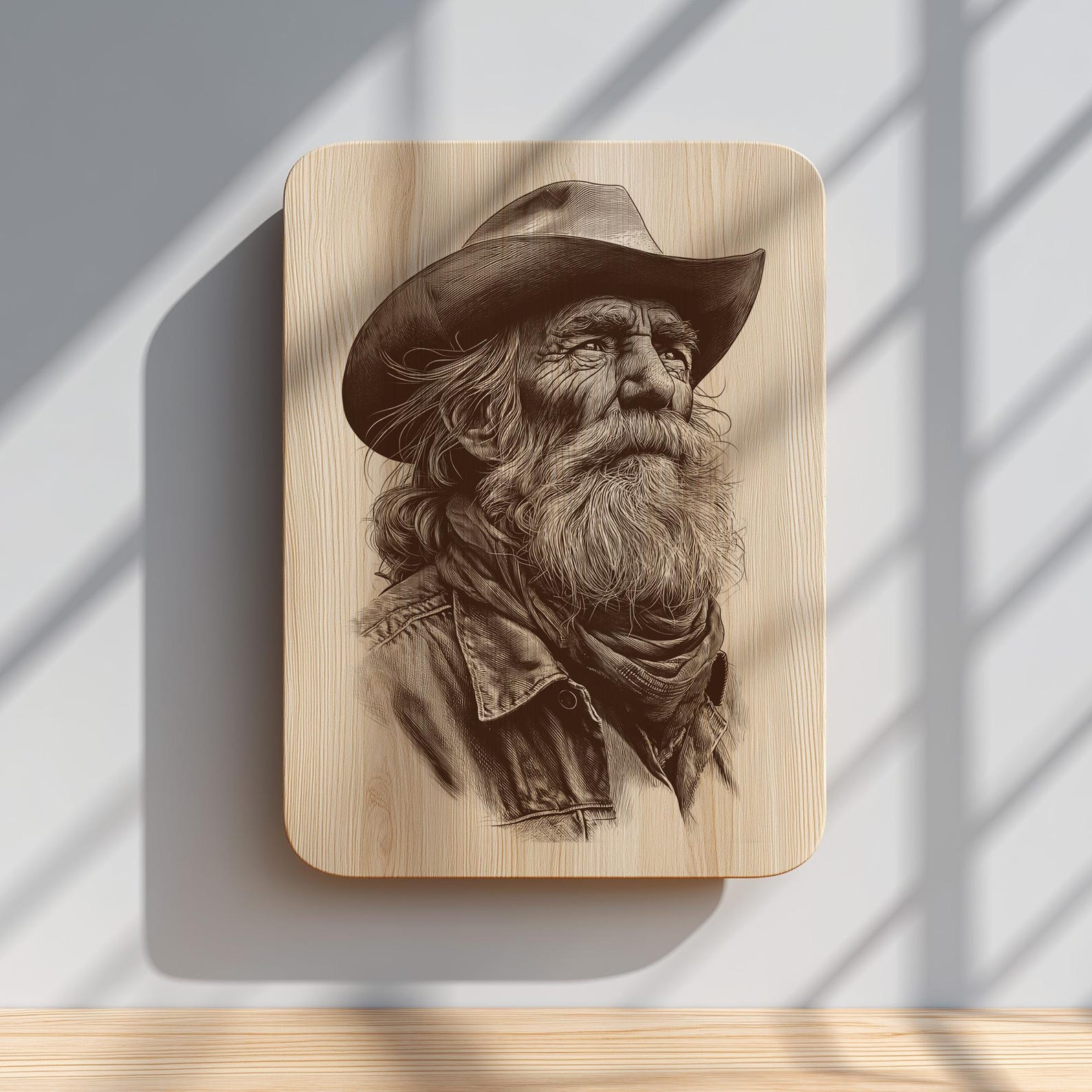 The Old Cowboy Engraving PNG | Western Rustic Portrait Laser Engraving ...