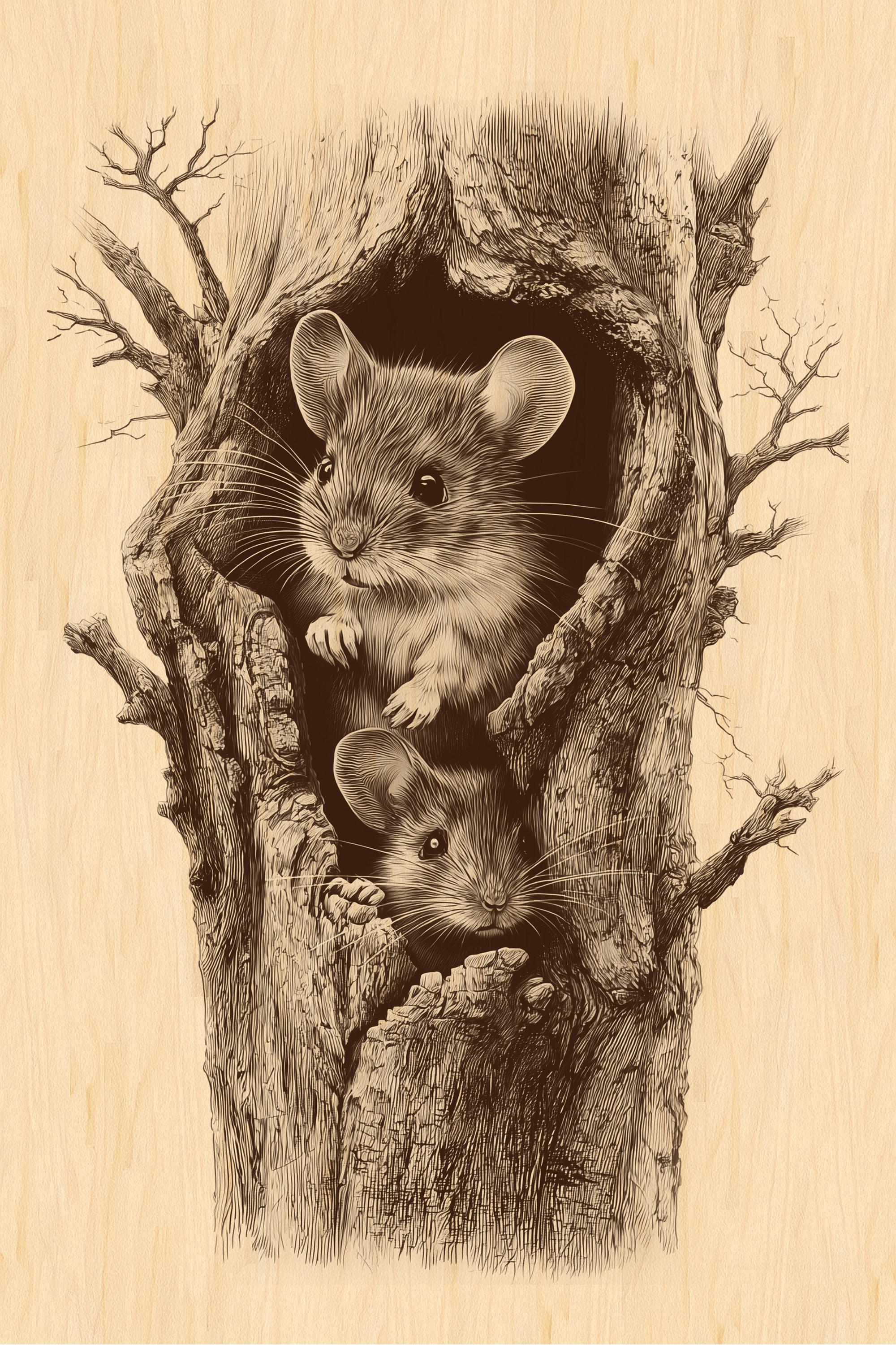 Rustic Mouse Engraving PNG | Woodland Animals in Tree Hollow | Cute ...