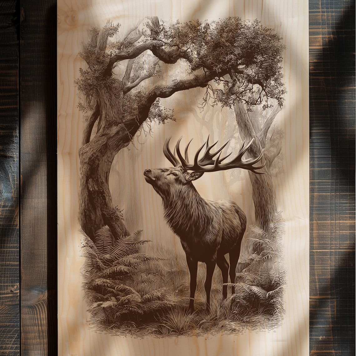 Majestic Stag Forest Engraving PNG | Deer Laser Engraving File | Rustic ...
