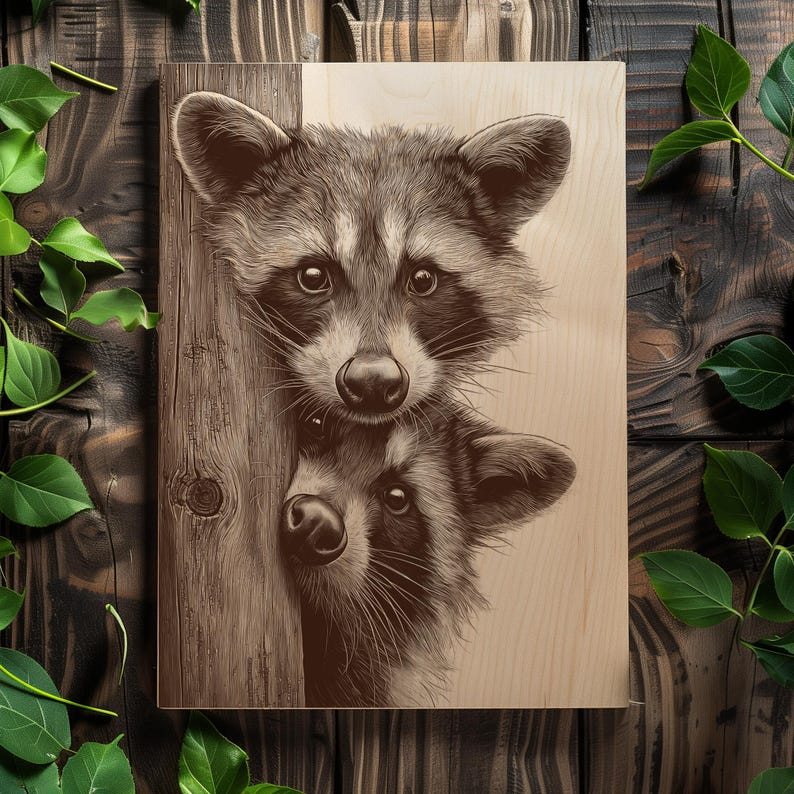 Raccoon Duo Engraving PNG | Cute Rustic Forest Animal Art | Farmhouse ...