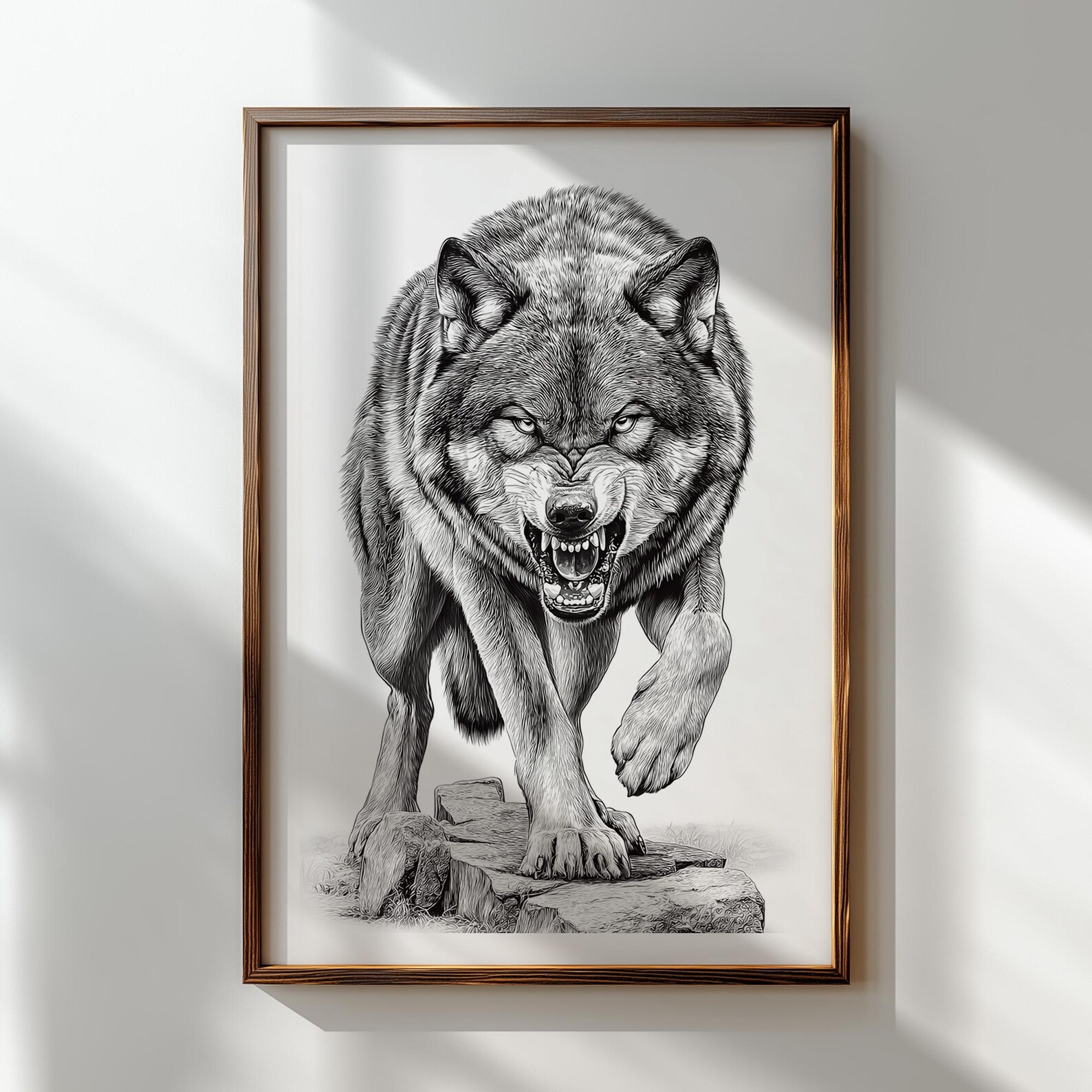 Fierce Wolf Engraving PNG | Aggressive Woodland Wolf Art | High-detail ...