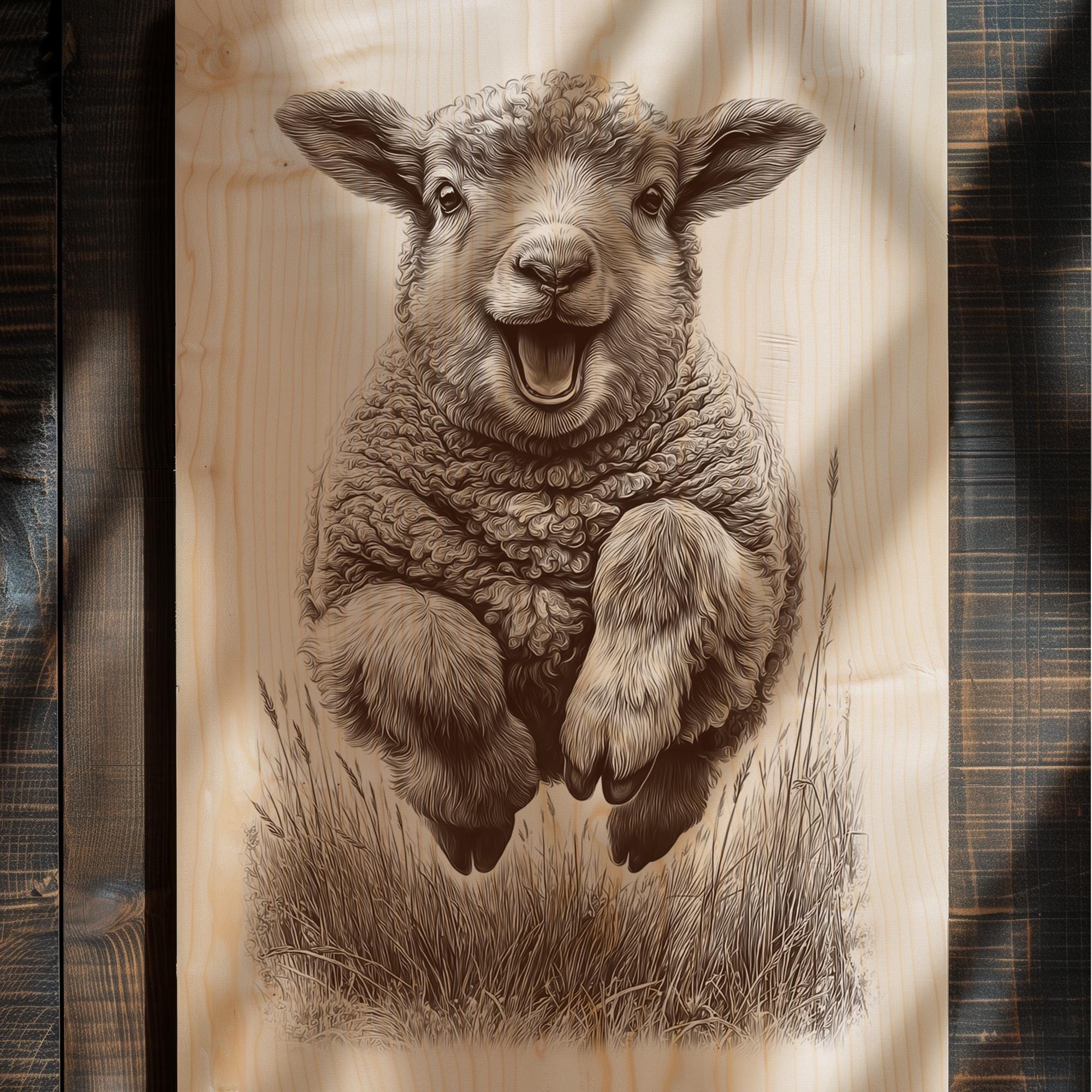 Jumping Lamb Wood Engraving PNG | Rustic Baby Sheep Line Art ...