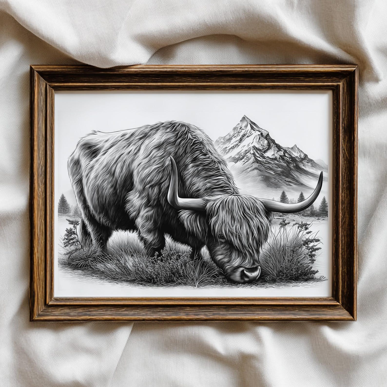 Highland Bull Engraving PNG | Rustic Western Wood Art | Wildlife Laser ...
