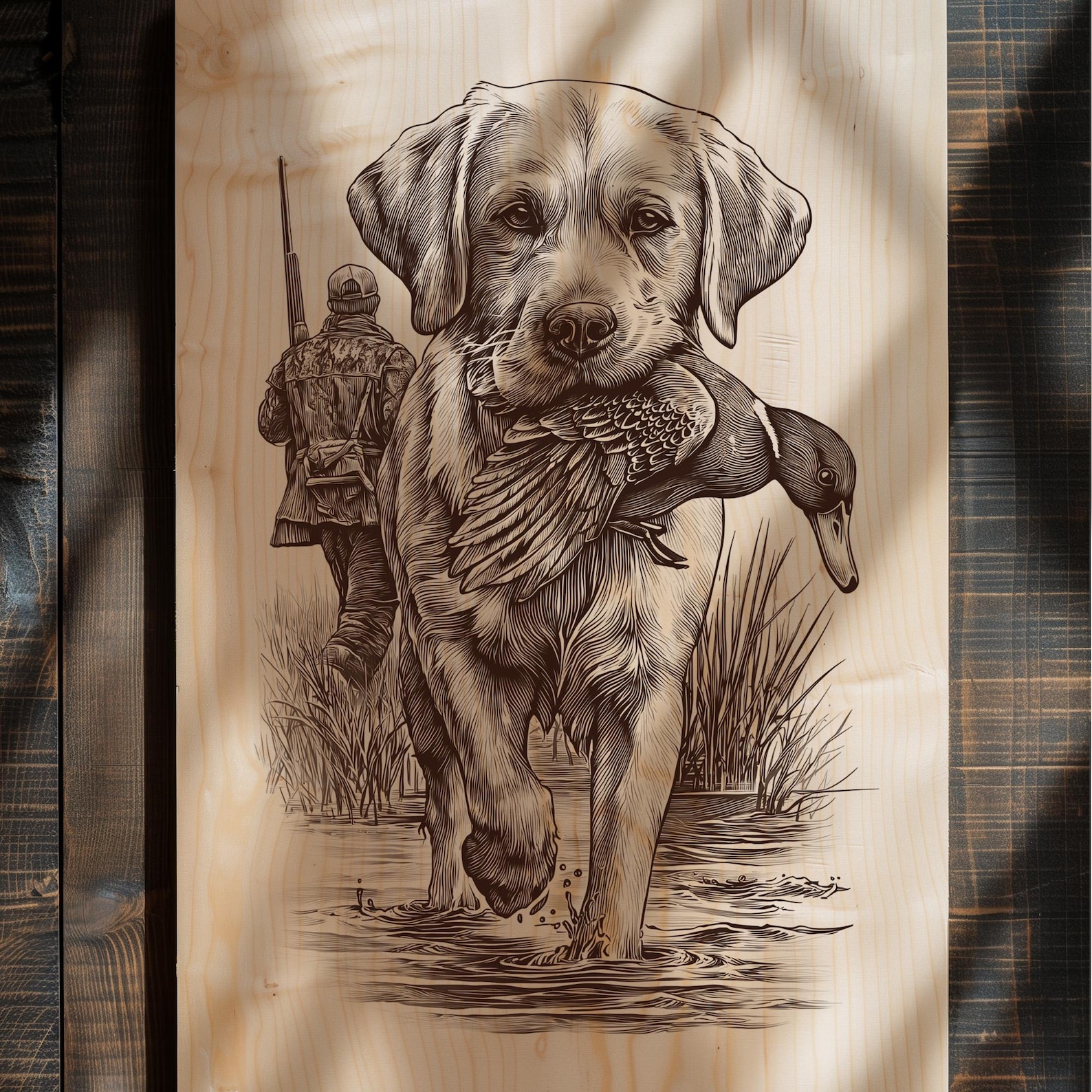 Loyal Retriever Hunter Dog | Engraving PNG for Wood & Slate | Duck ...