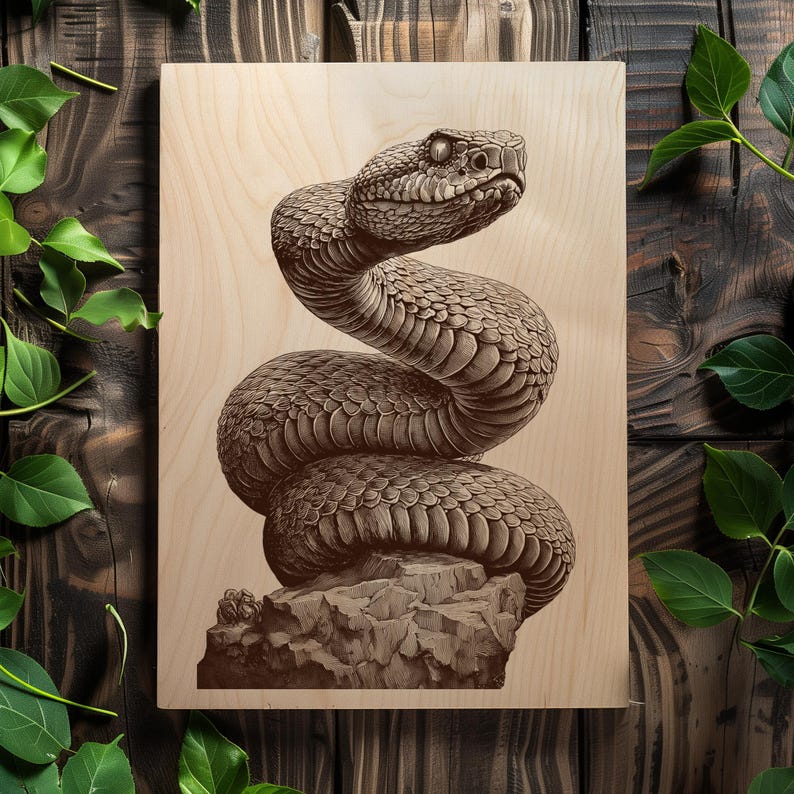 Rattlesnake Engraving PNG | Coiled Mountain Reptile Art | High-detail ...