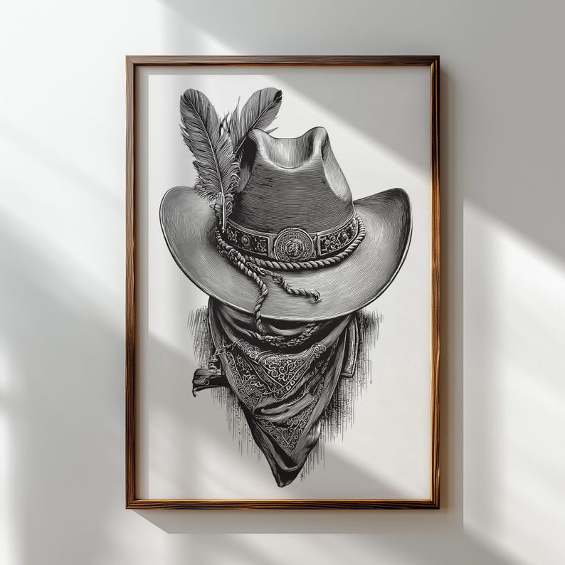 Cowboy Hat & Bandana Wood Engraving PNG | Western Rustic Laser File ...