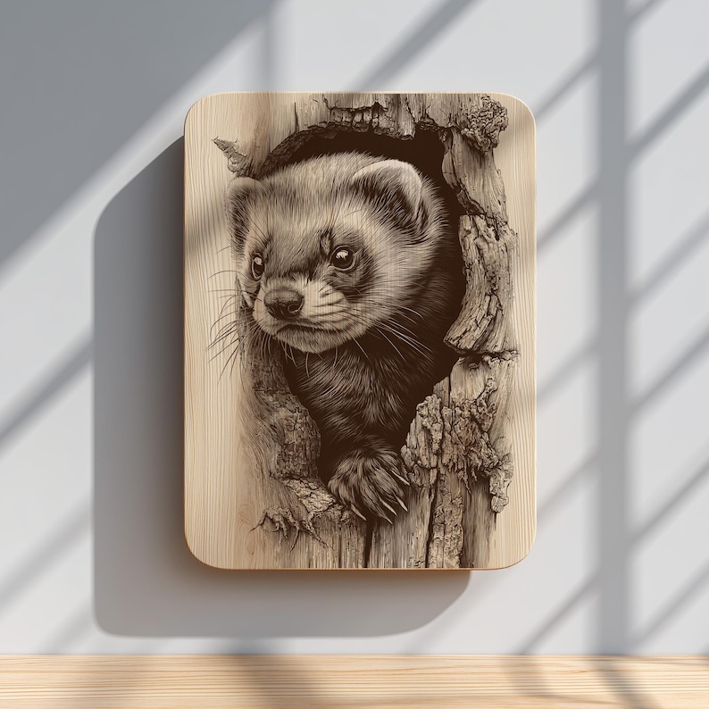 Ferret Wood Engraving PNG | Rustic Wildlife Laser Engraving File ...
