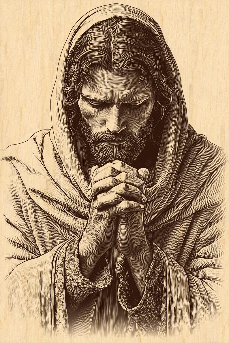 Jesus Praying Engraving PNG | Rustic Christian Wall Art | Spiritual ...
