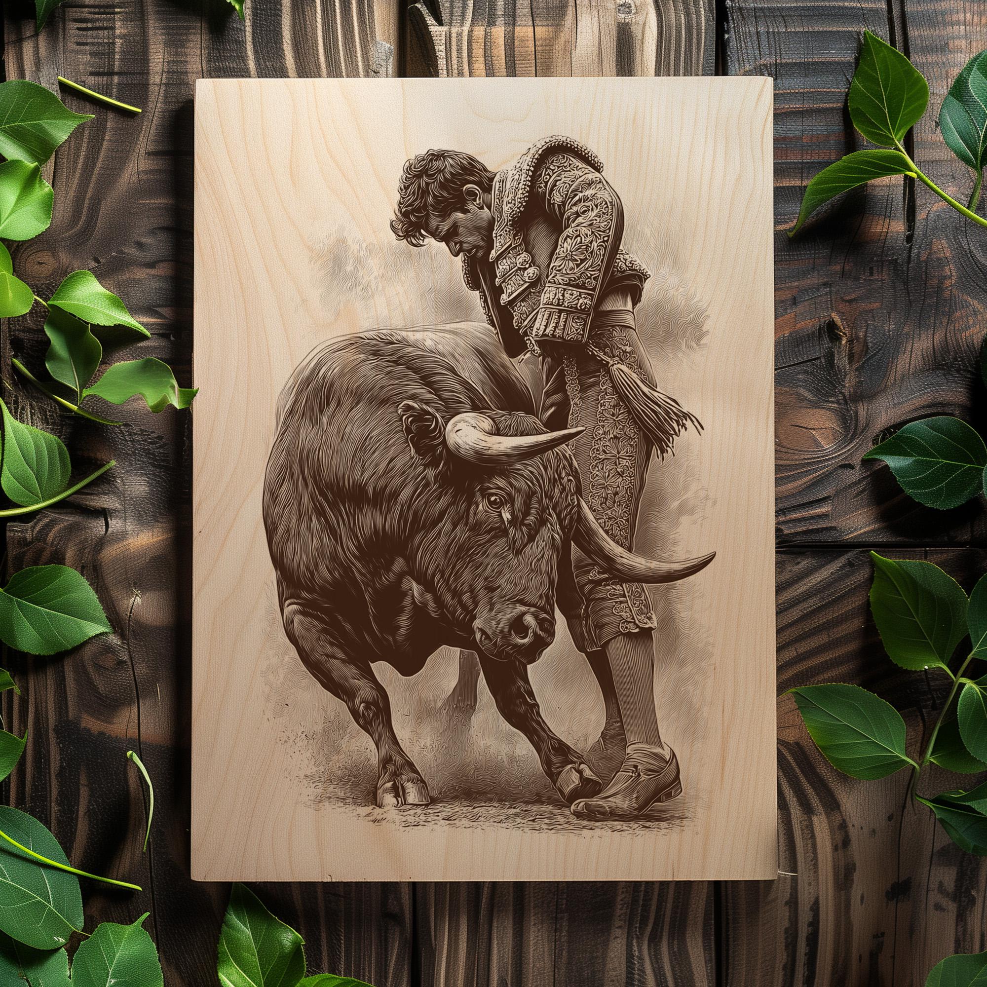 Matador With Bull PNG | Spanish Rustic Wood Engraving Design ...