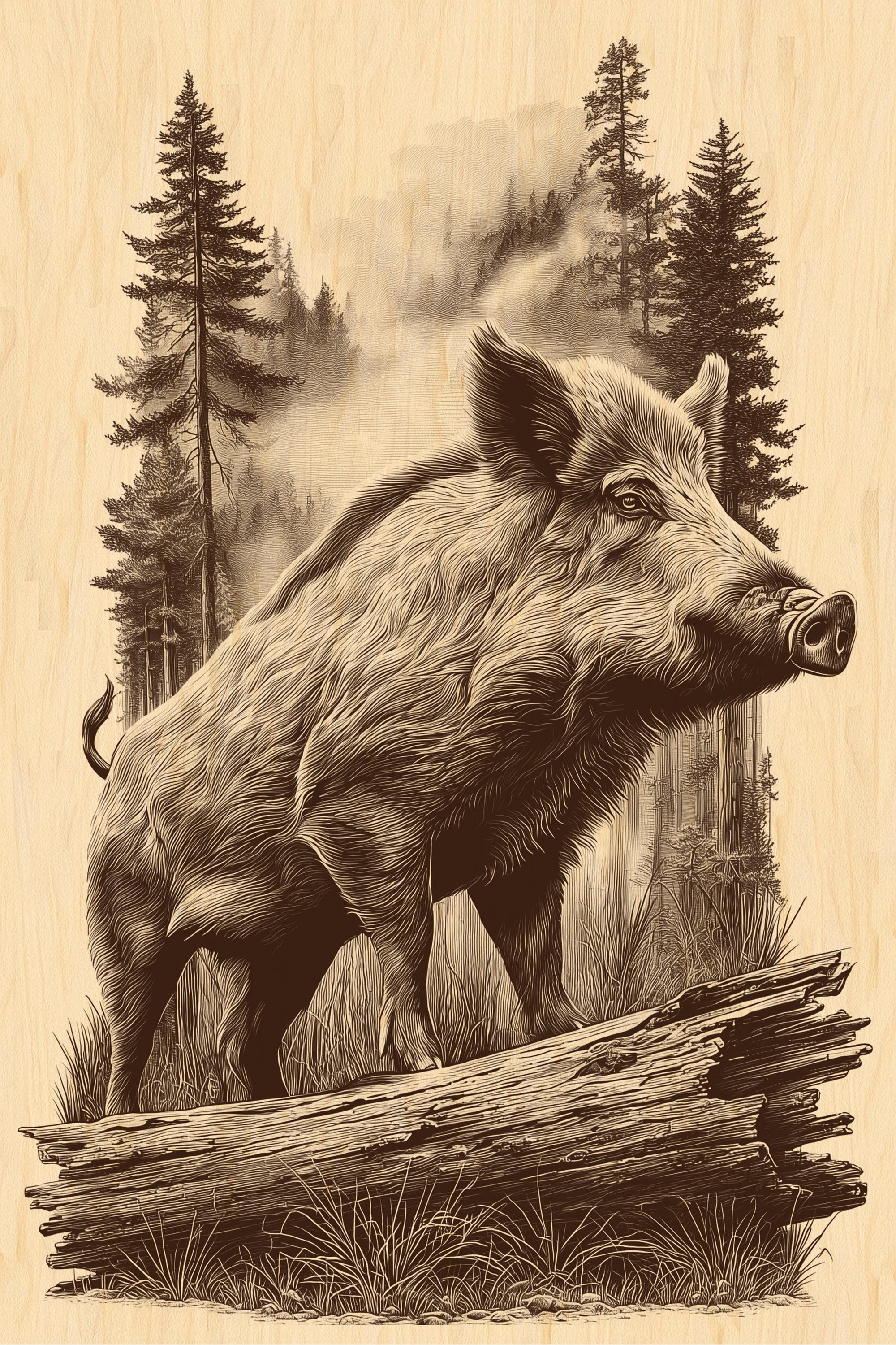 Wild Boar Wood Engraving PNG | Rustic Wildlife CNC File | Boar Laser ...