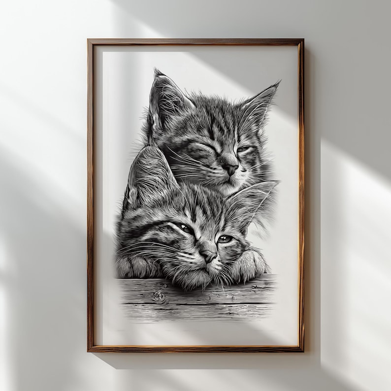 Sleeping Kittens Engraving PNG | Cozy Cat Pair Laser Engraving File ...