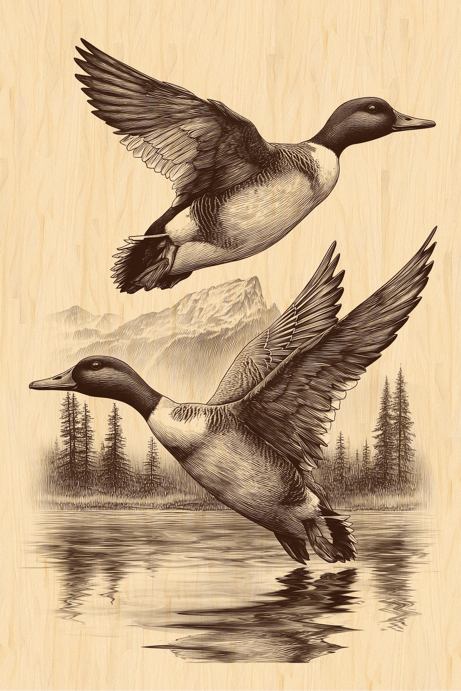 Flying Ducks Engraving PNG | Rustic Wildlife Waterfowl Artwork ...
