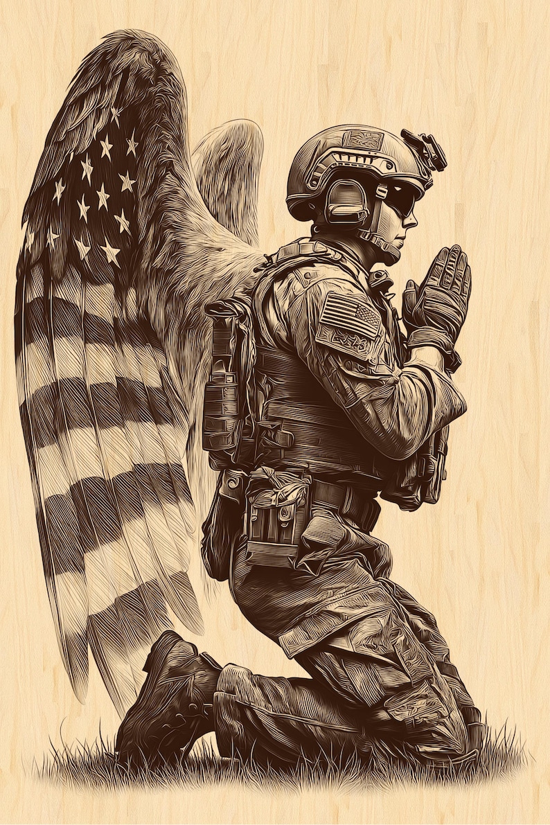 Soldier With Angel Wings PNG | Patriotic Wood Engraving Design ...