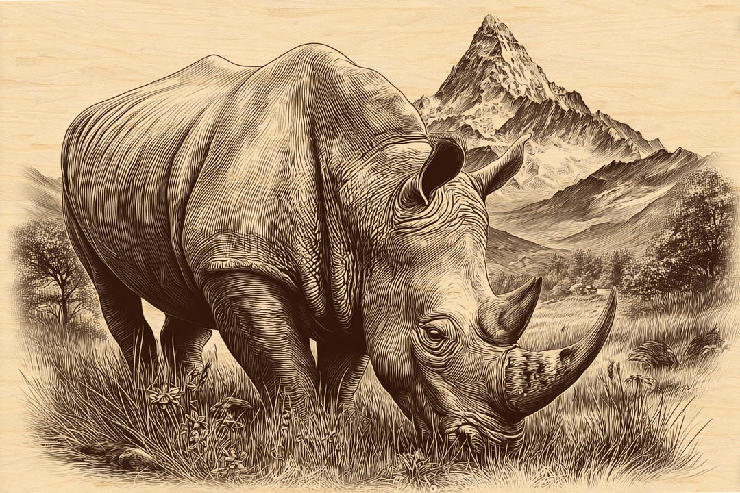 Rhino Spirit Engraving PNG | Majestic African Totem Art | Rustic ...