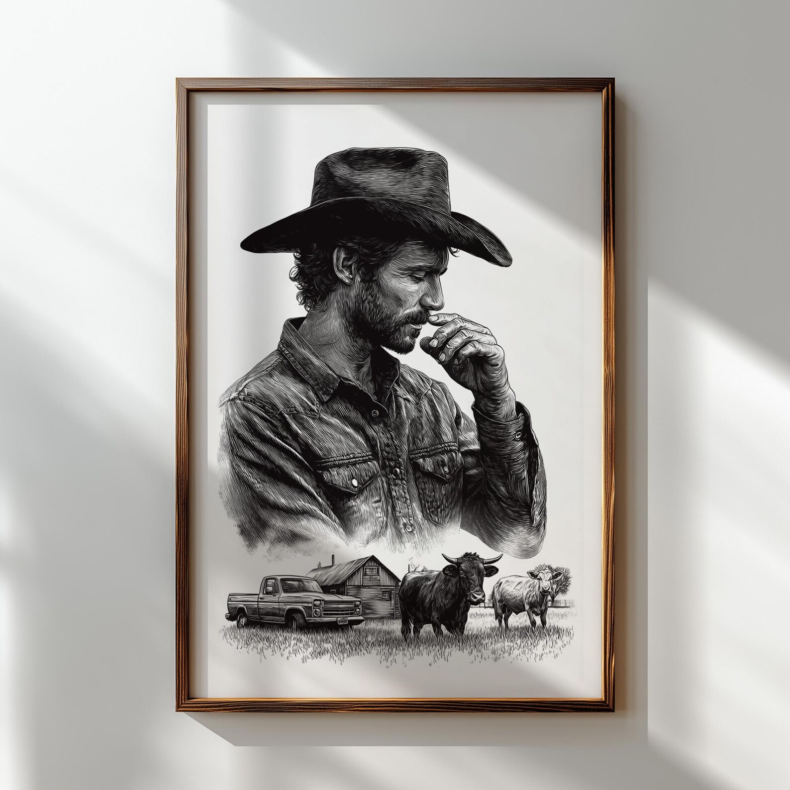 Cowboy Engraving PNG | Rustic Farmer Art | Western Heritage Laser ...