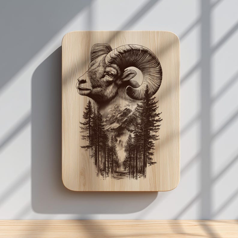 Bighorn Sheep Double Exposure PNG | Mountain Wilderness Engraving File ...