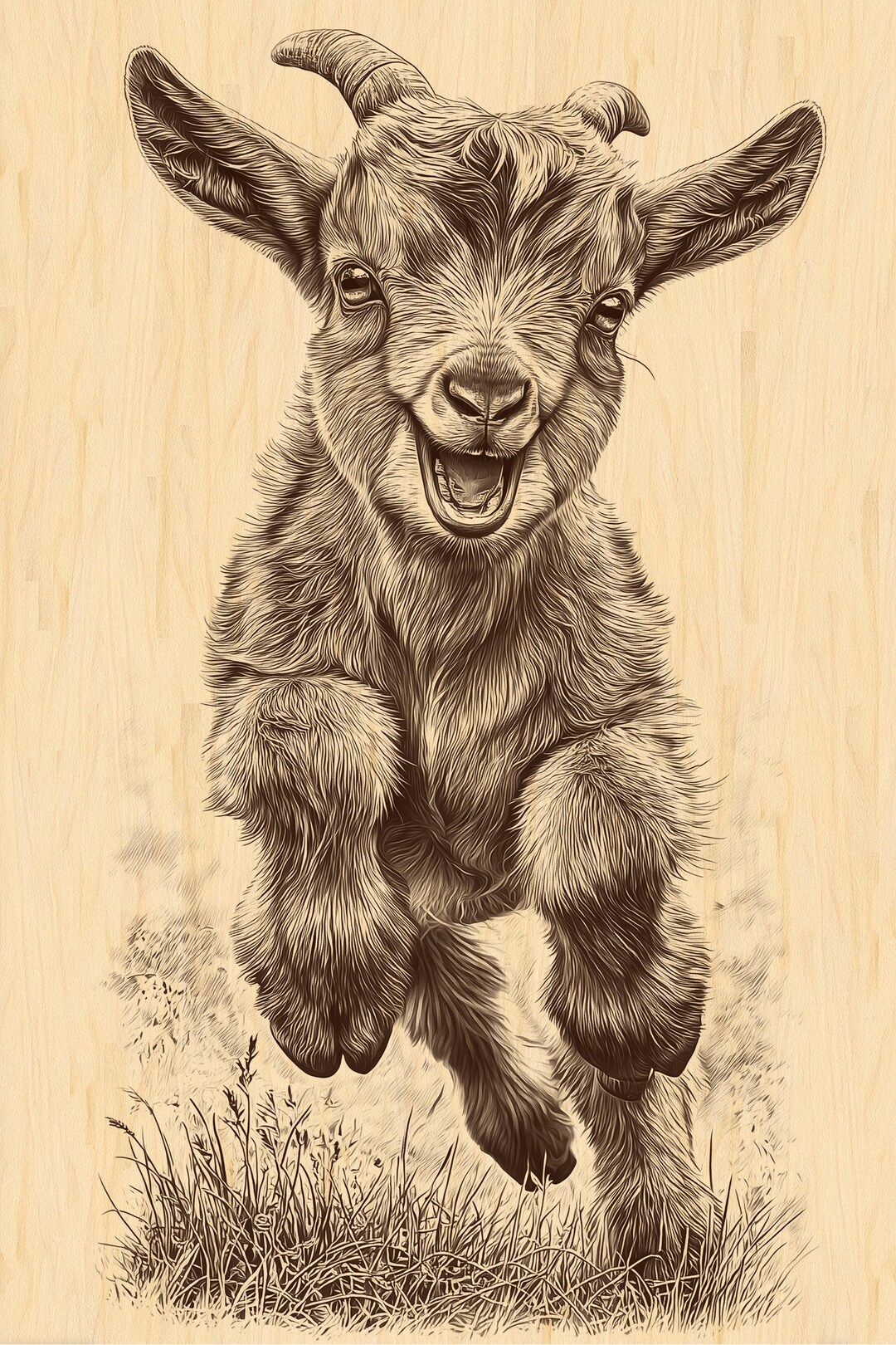 Running Baby Goat Wood Engraving PNG | Rustic Farm Animal Line Art ...
