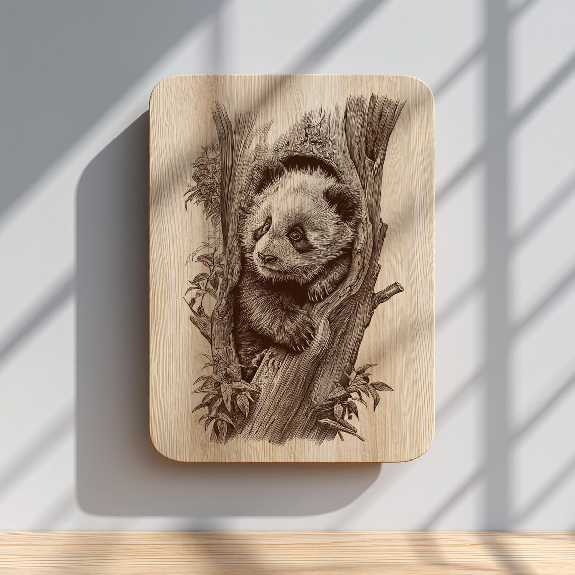 Adorable Baby Panda Wood Engraving PNG | Rustic Wildlife Art for Laser ...