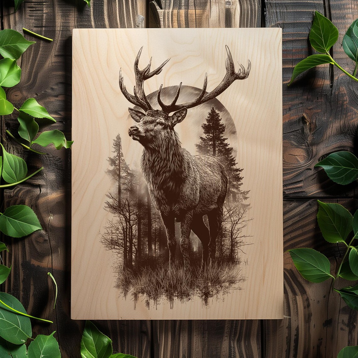 Majestic Stag in Forest | Vintage Deer Engraving PNG for Laser ...