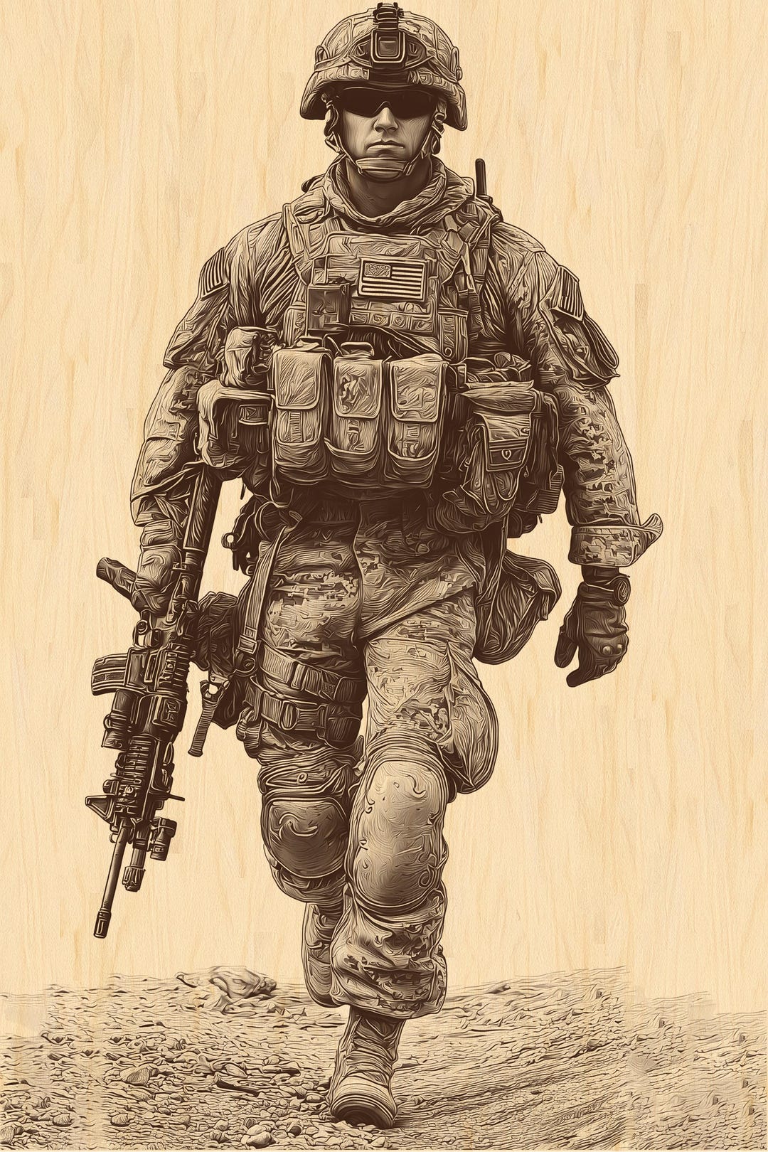 American Soldier Wood Engraving PNG | Military Operator Line Art for ...