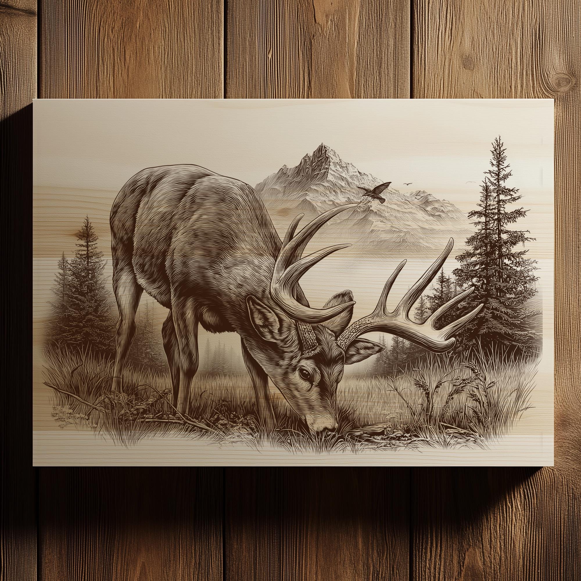 Deer Engraving PNG | Mountain Wildlife Wood Art | Rustic Forest Laser ...