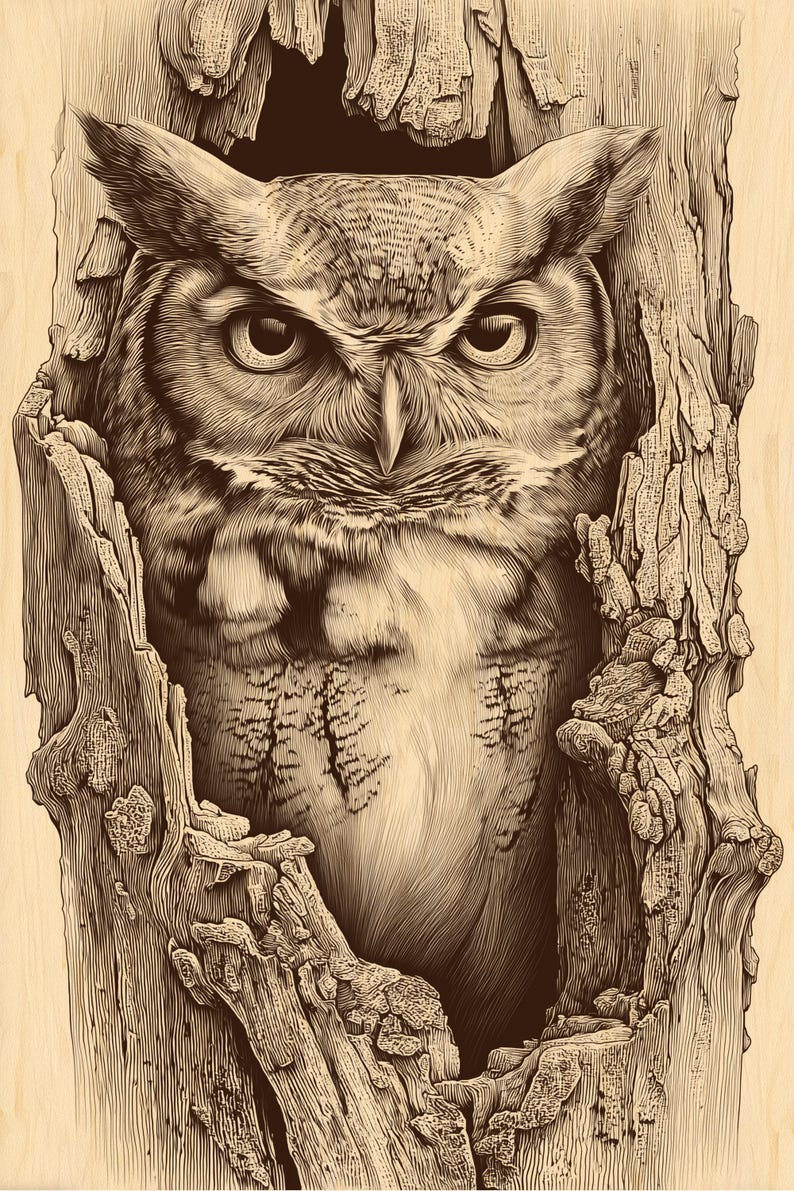 Majestic Owl Engraving PNG | Rustic Woodcut Wildlife Art | Digital File ...