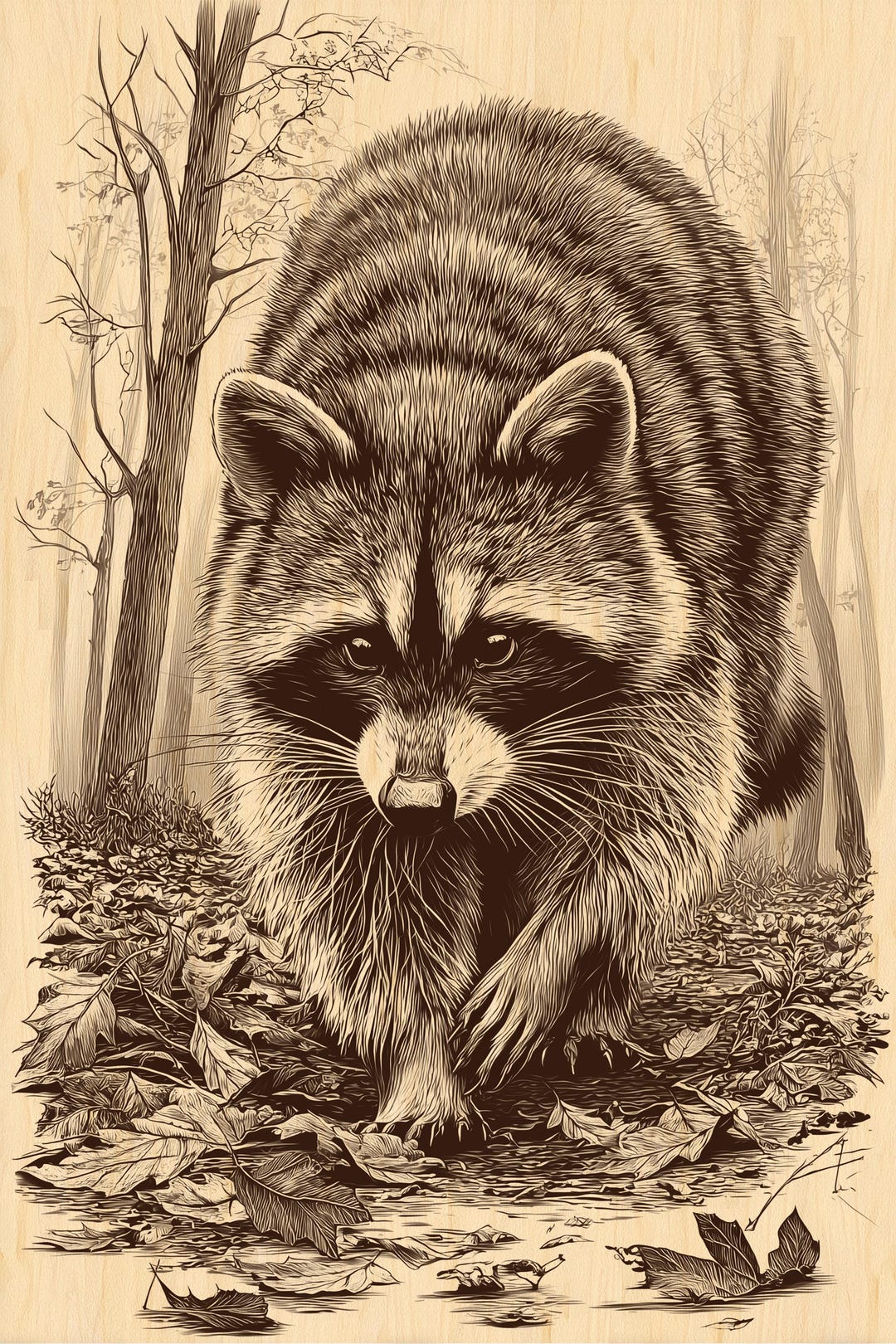 Raccoon Wood Engraving PNG | Forest Wildlife Laser Art | Rustic ...