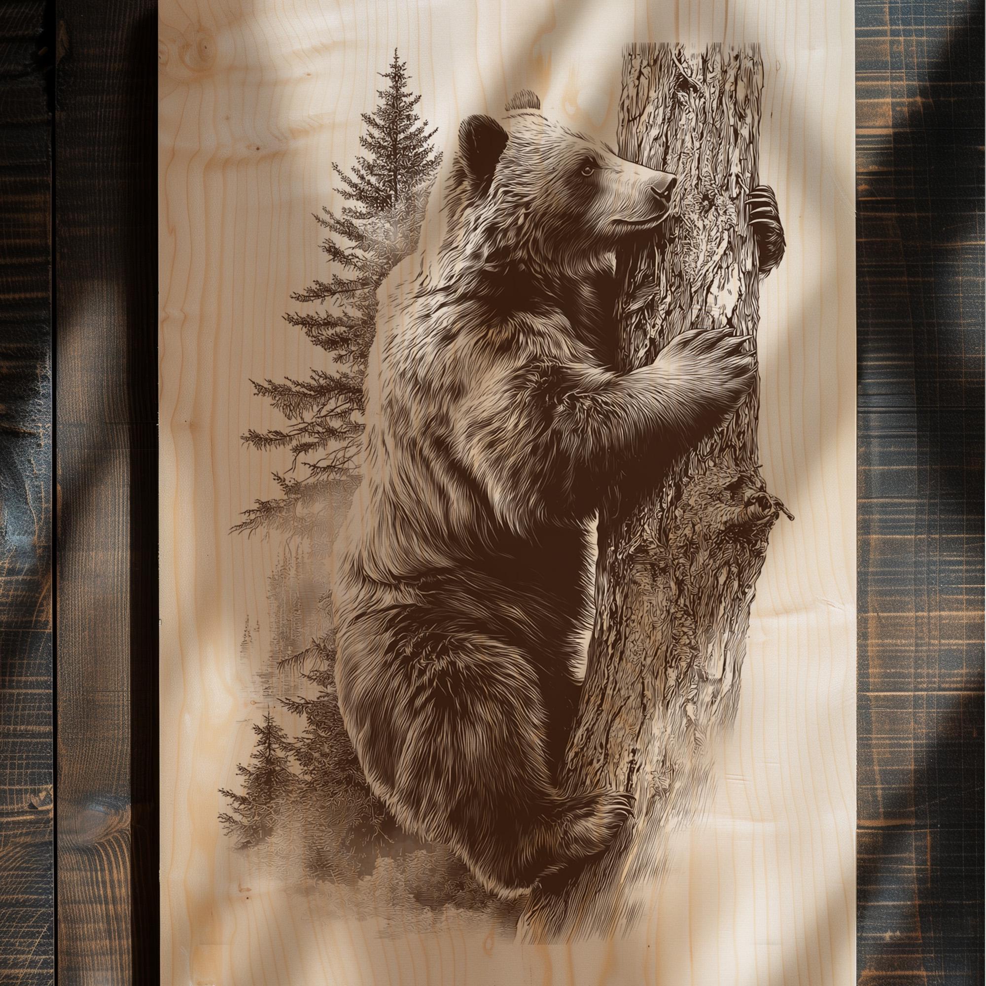 Climbing Bear Engraving PNG | Rustic Wildlife Art | Laser & CNC ...